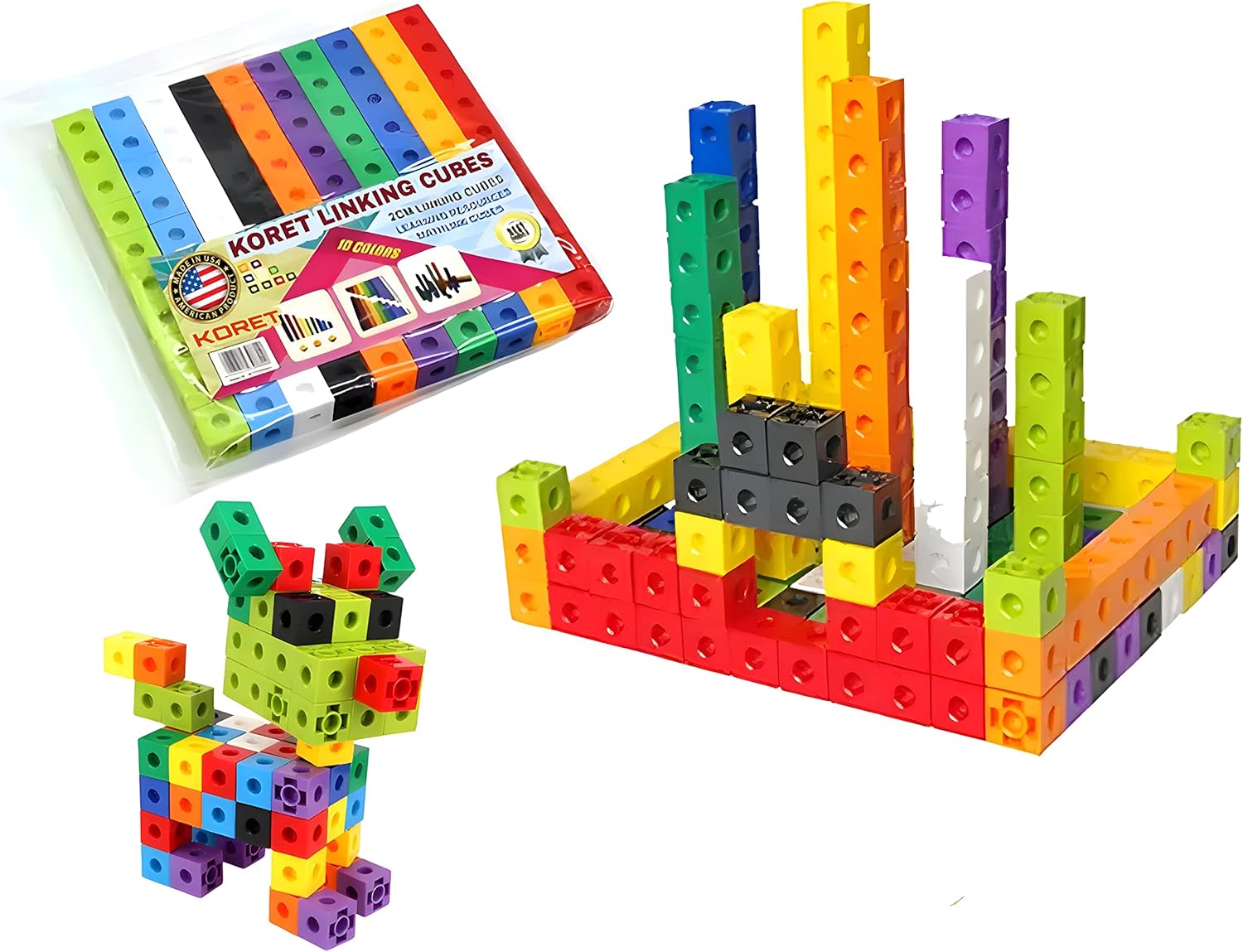 Amazon.com: KORET 100 Pieces Learning Linking Cubes Building Blocks Set ...