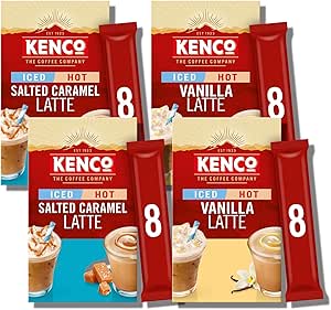Kenco Iced Latte/Hot Latte Vanilla Instant Coffee Bunlde 8 Sachets 8 ...