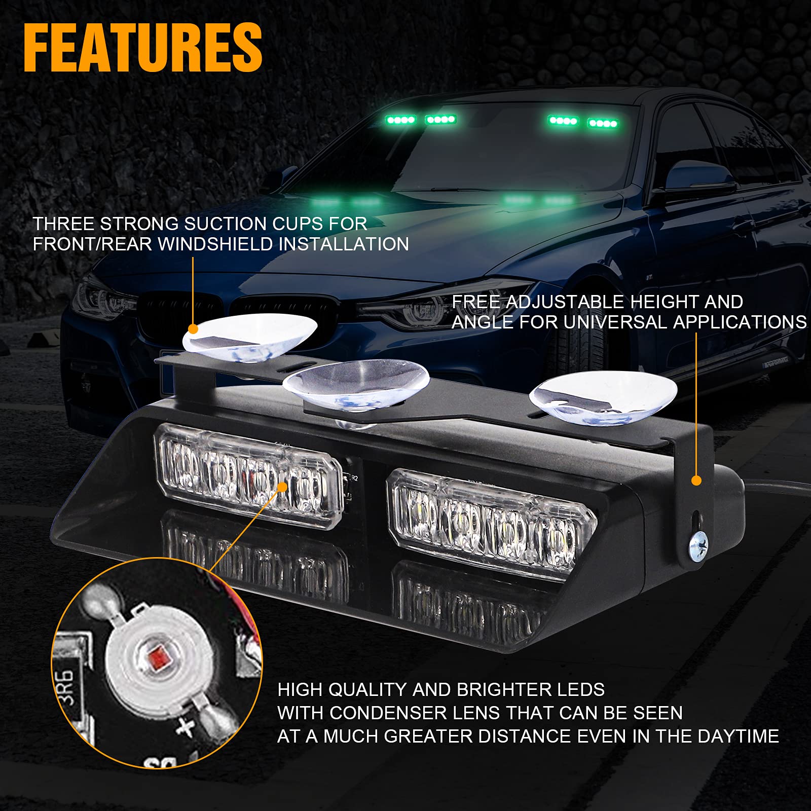 Snapklik.com : XRIDONSEN 2 In 1 Green Emergency Dash Strobe Lights ...