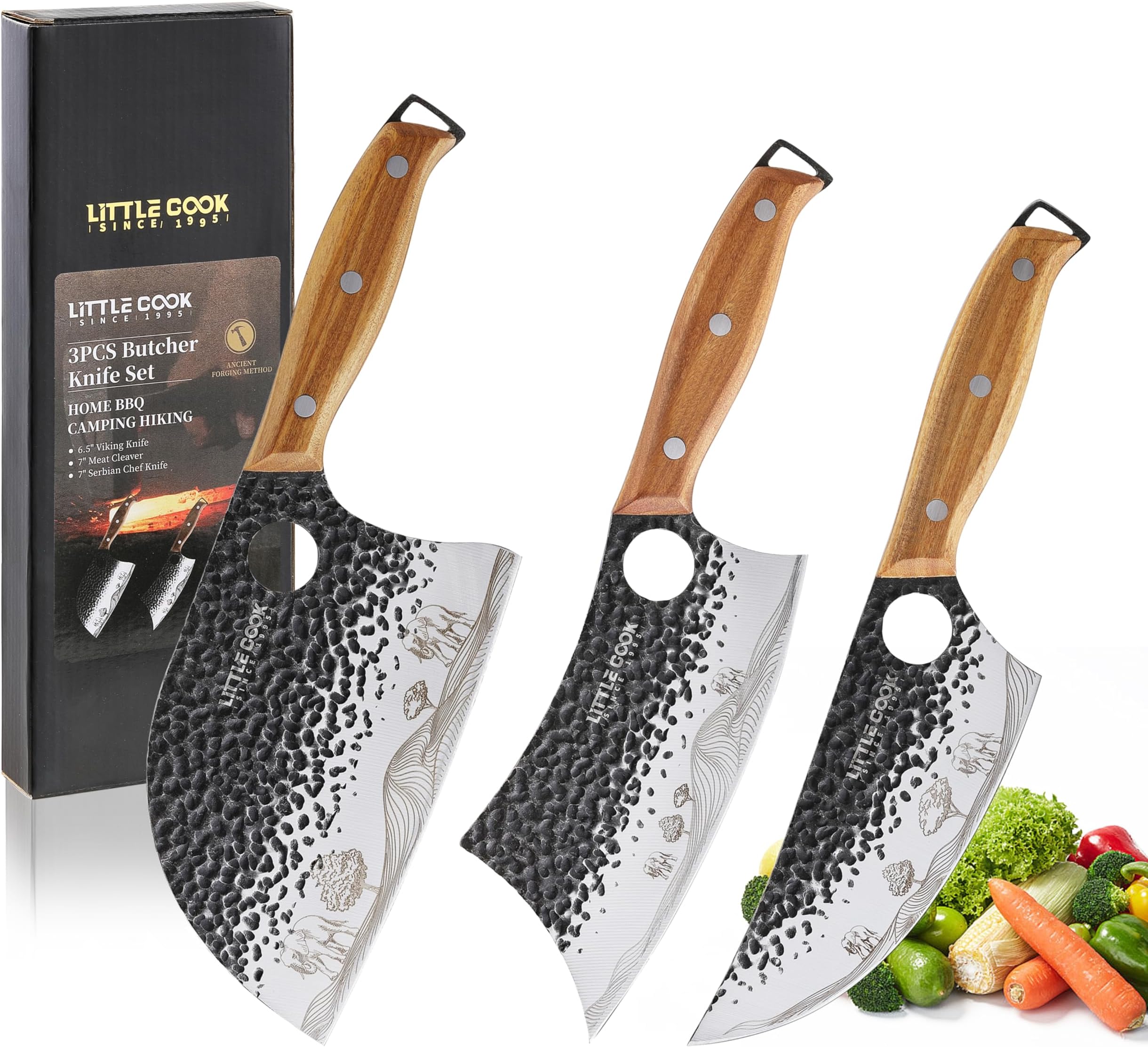 Amazon.com: 3PCS Butcher Knife Set, 7" Serbian Chef Knife & 7" Meat ...