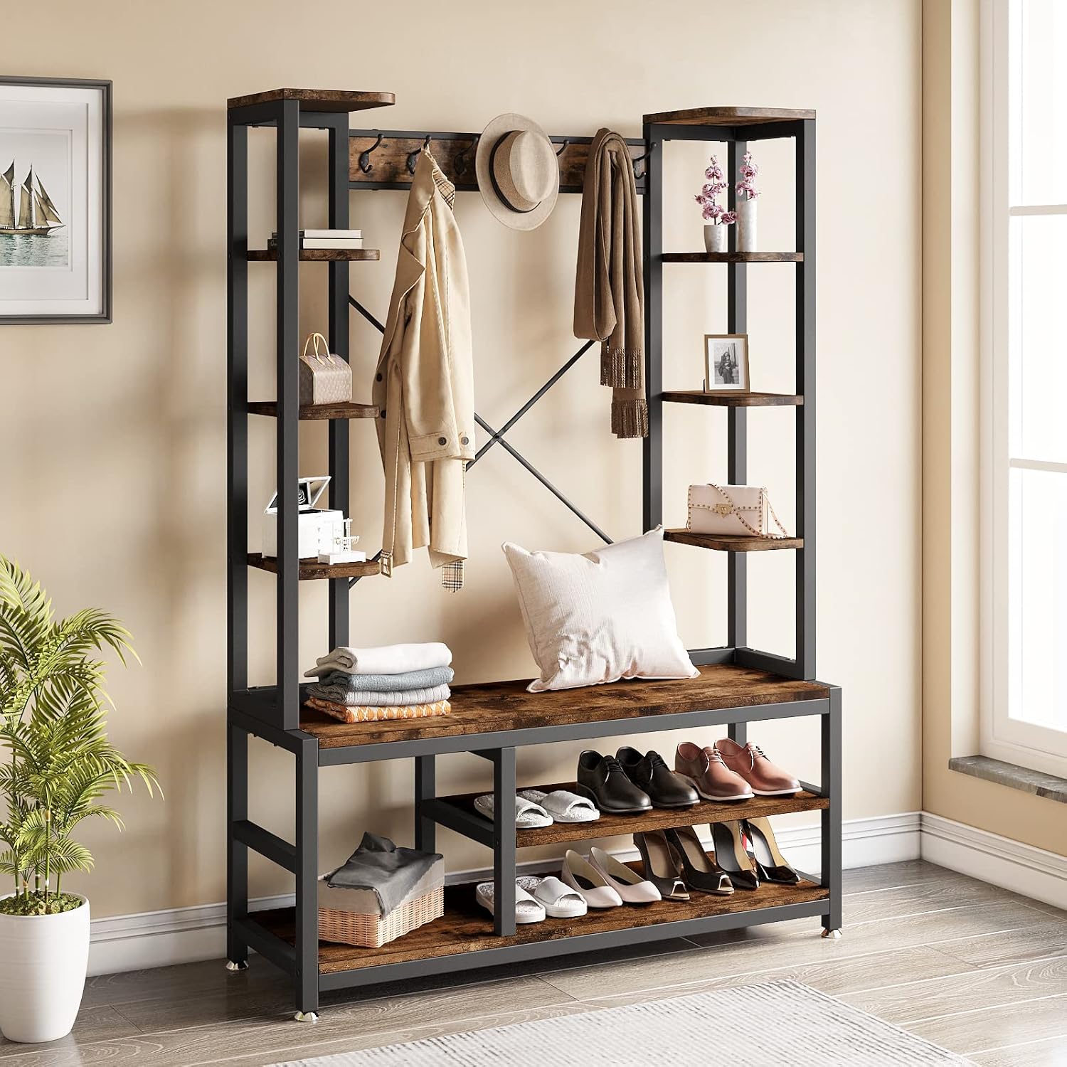 Amazon.com: YITAHOME Coat Rack Shoe Bench, 5-in-1 Hall Tree with Shoe ...