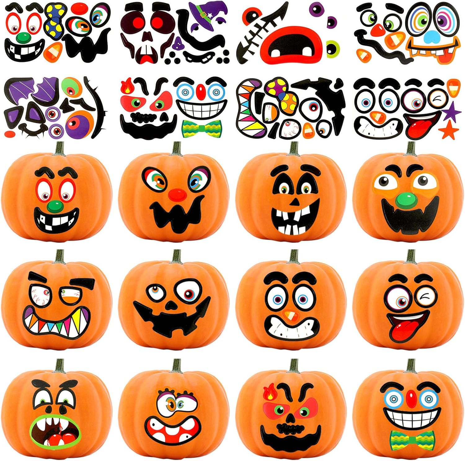 Amazon.com: 96 pieces of Mini Halloween Pumpkin Decorating Stickers ...