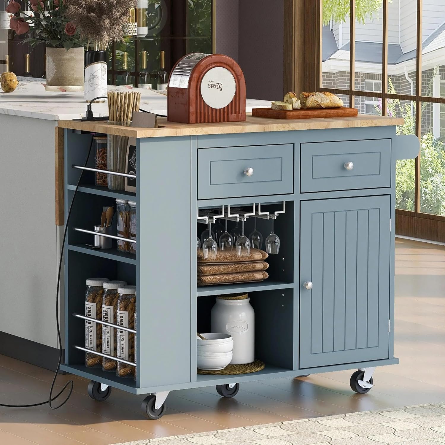 Amazon.com: Supfirm Kitchen Island with Power Outlet,Kitchen Storage ...