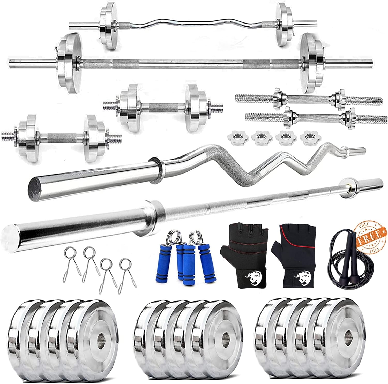 BULLAR Steel Home Gym Set with 4Ft Curl, 5Ft Straight Rod, Pair Star ...