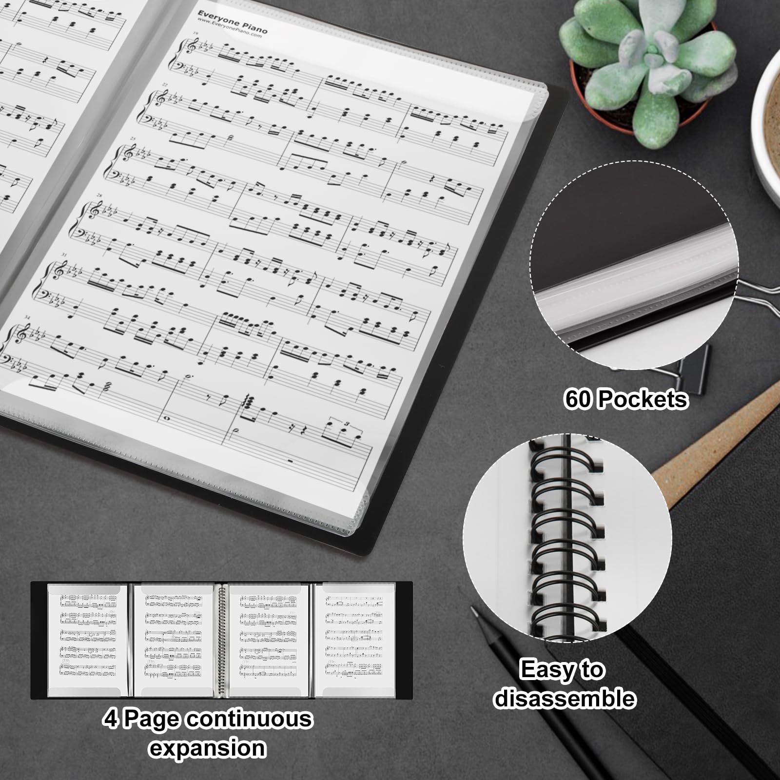 Snapklik.com : 2 Pack Sheet Music Folder, 8.5 11 Music Binder, 4 Page ...
