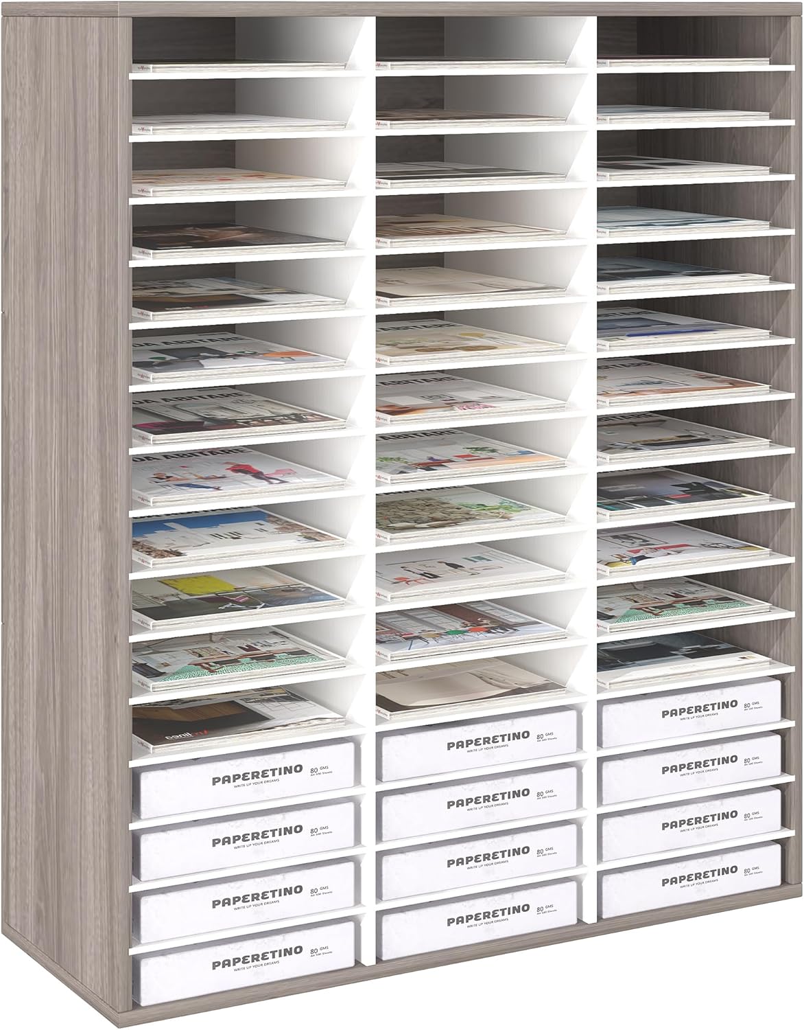 Wooden File Organizer, 48 Slots Literature Mail Sorter Document Paper ...