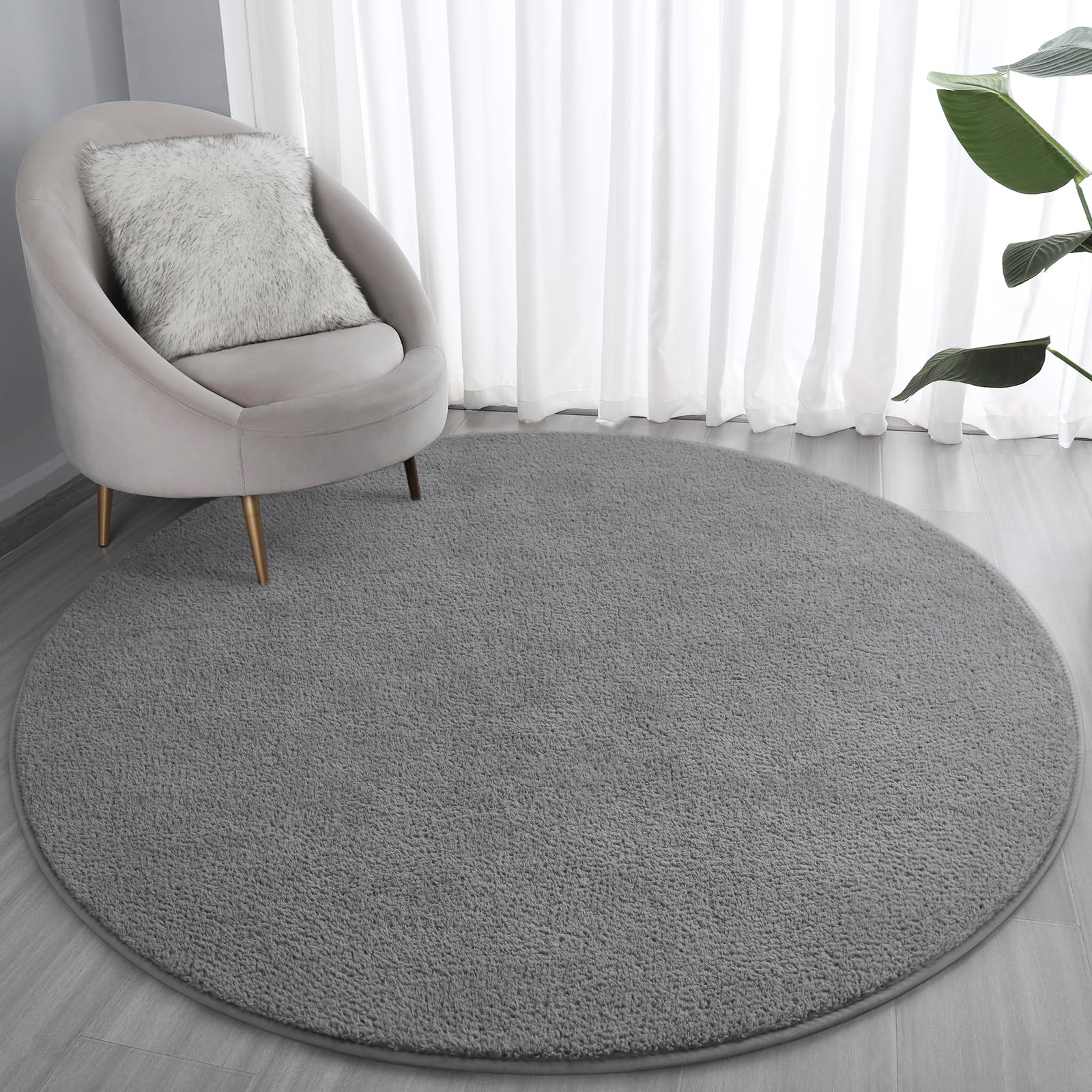 Amazon.com: Lascpt Round Rug for Bedroom 6x6, Grey Circle Rug for ...