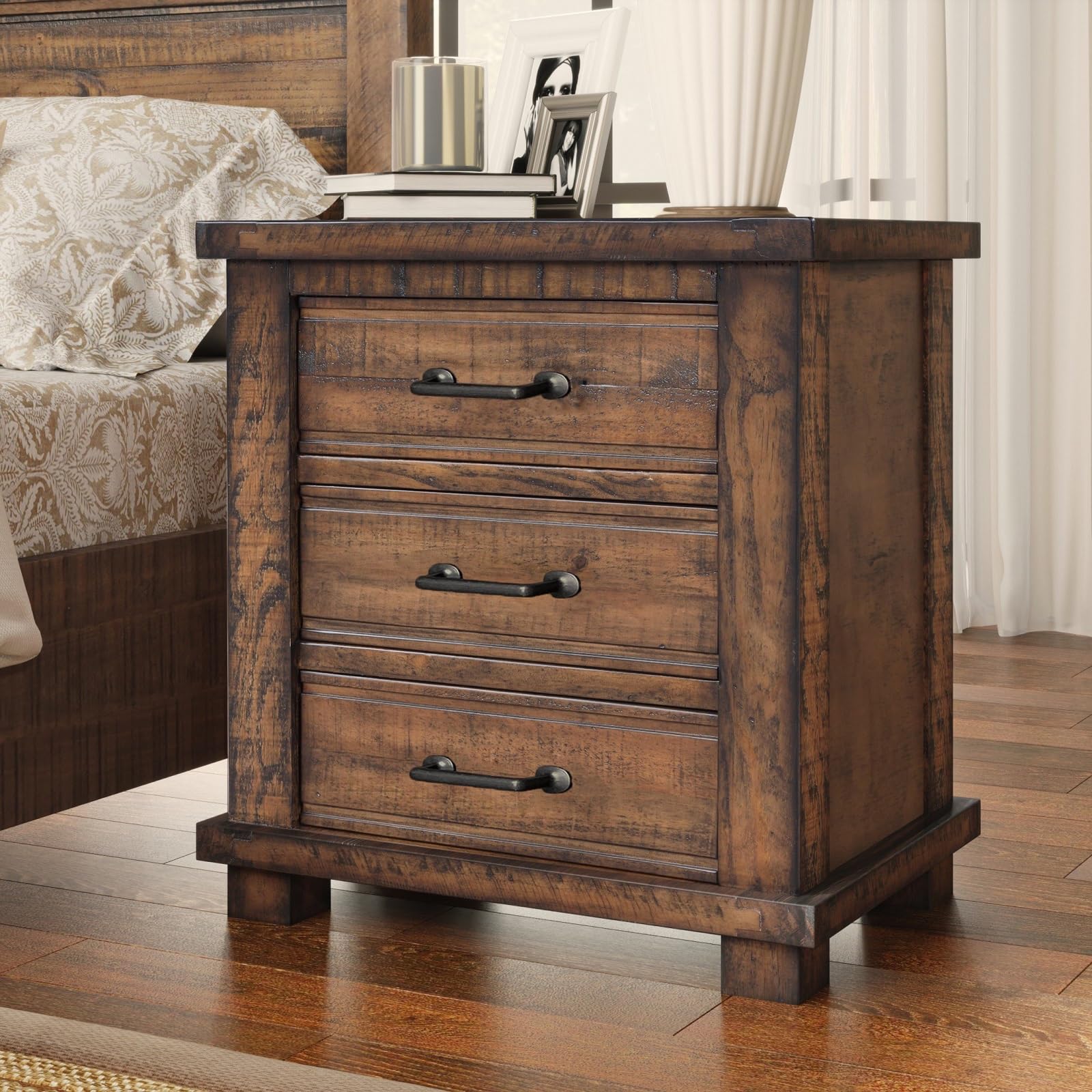 Amazon.com: Henf 3-Drawer Storage Wood Cabinet, Solid Wood Farmhouse ...