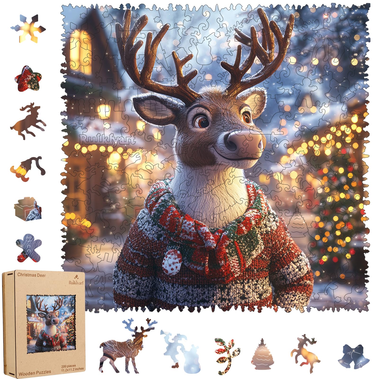 Amazon.com: Ruikiyart Wooden Puzzles for Adults Christmas Deer Jigsaw ...