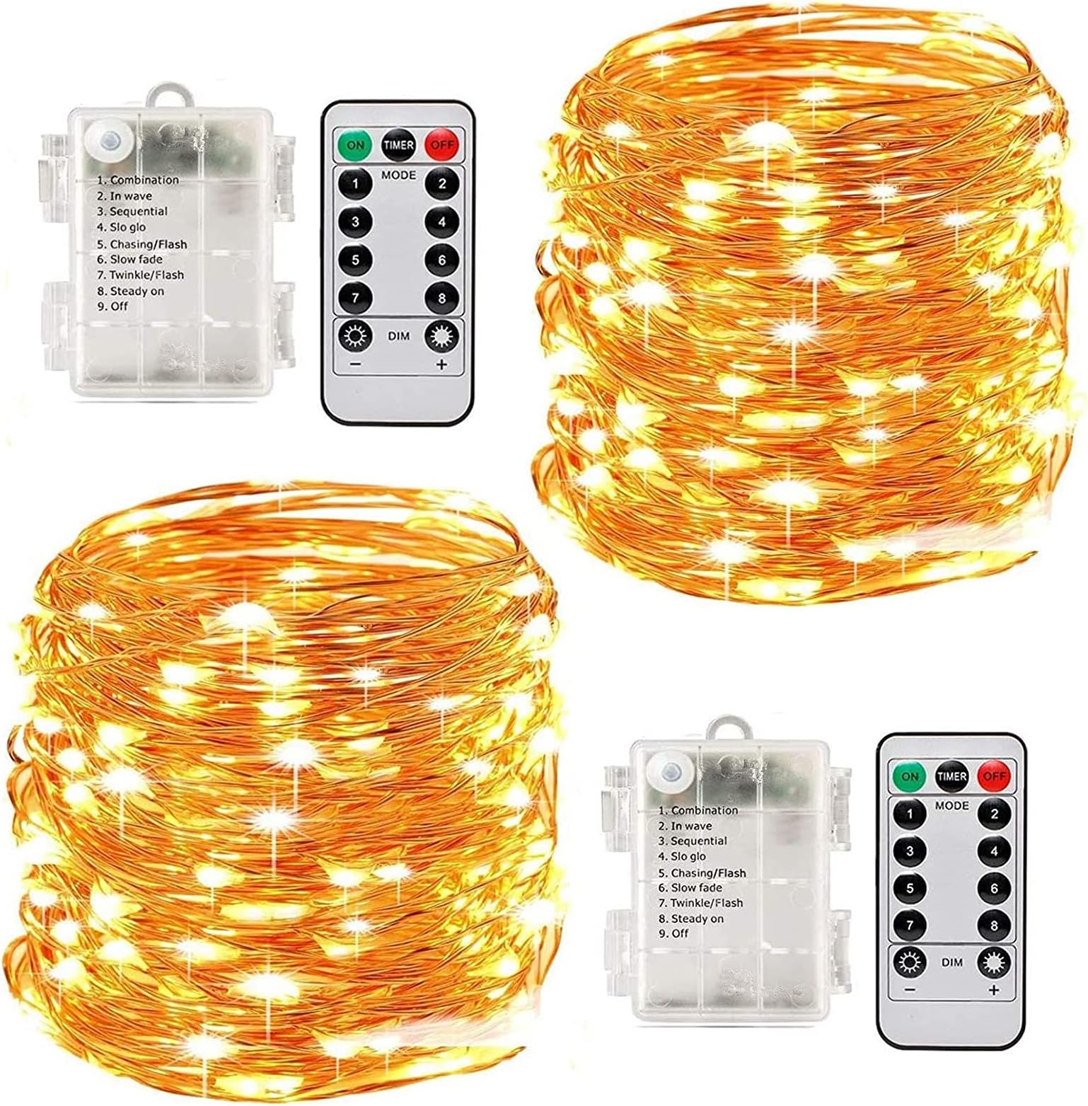 Fairy Lights for Bedroom, [2 Pack] 100 LED Lights W/ 8 Mode USB Powered ...