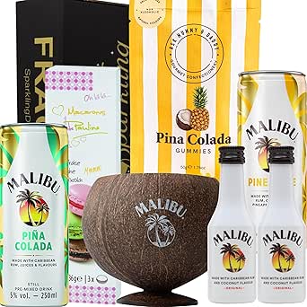 Malibu Rum Gift Set - Includes Miniature Bottles, Coconut Cup, Malibu ...