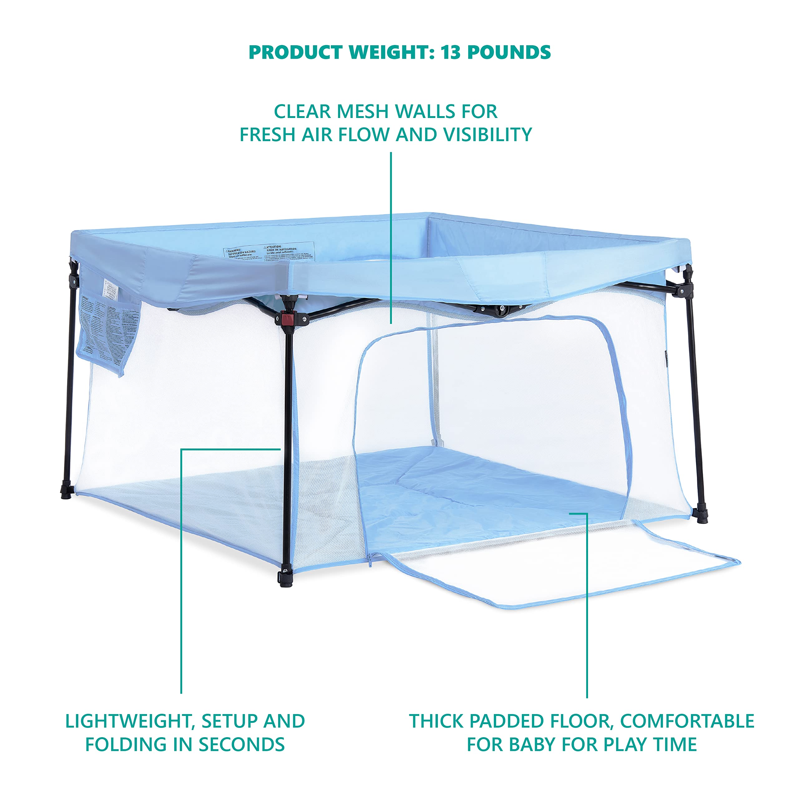 Dream On Me Ziggy Square Baby Playpen in Blue, Easy Set Up and ...