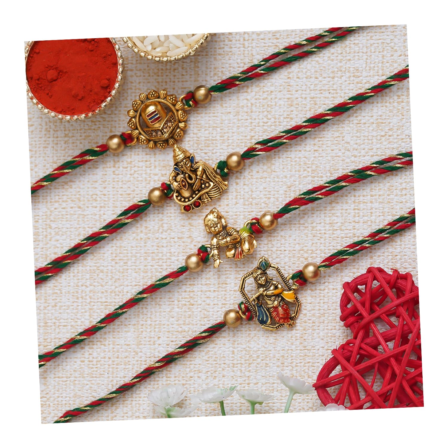 eCraftIndia Set of 4 Golden Laddu Gopal, Lord Krishna Playing Flute ...