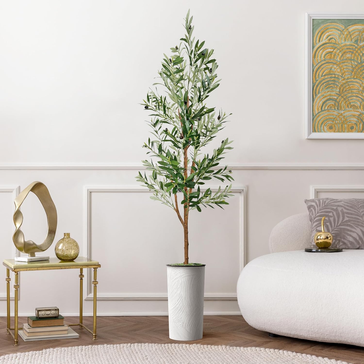 Amazon.com: Artificial Tree in White Marble Effect Planter, Fake Olive ...