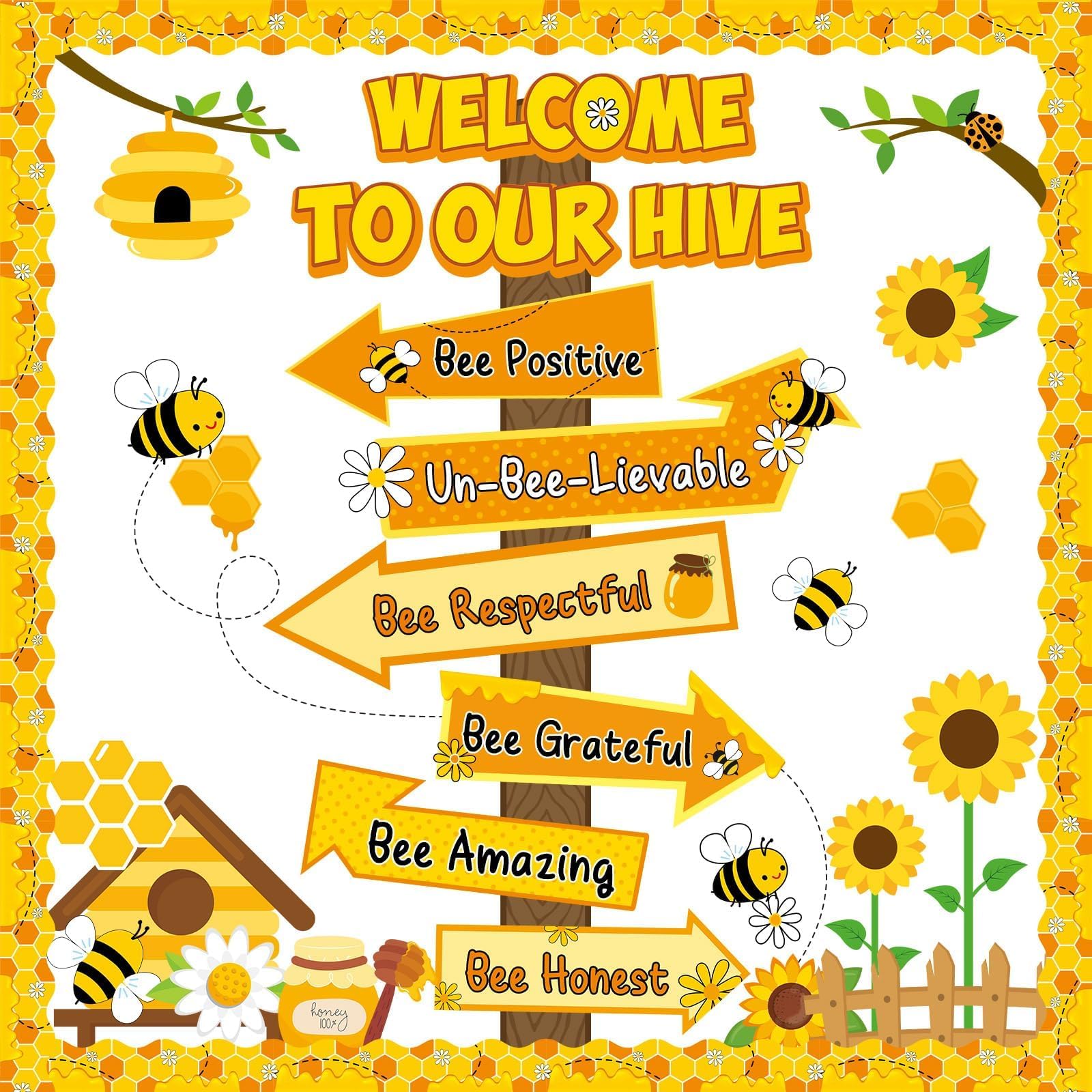 Amazon.com : Bee Bulletin Board Classroom Decorations Summer Bee Hive ...