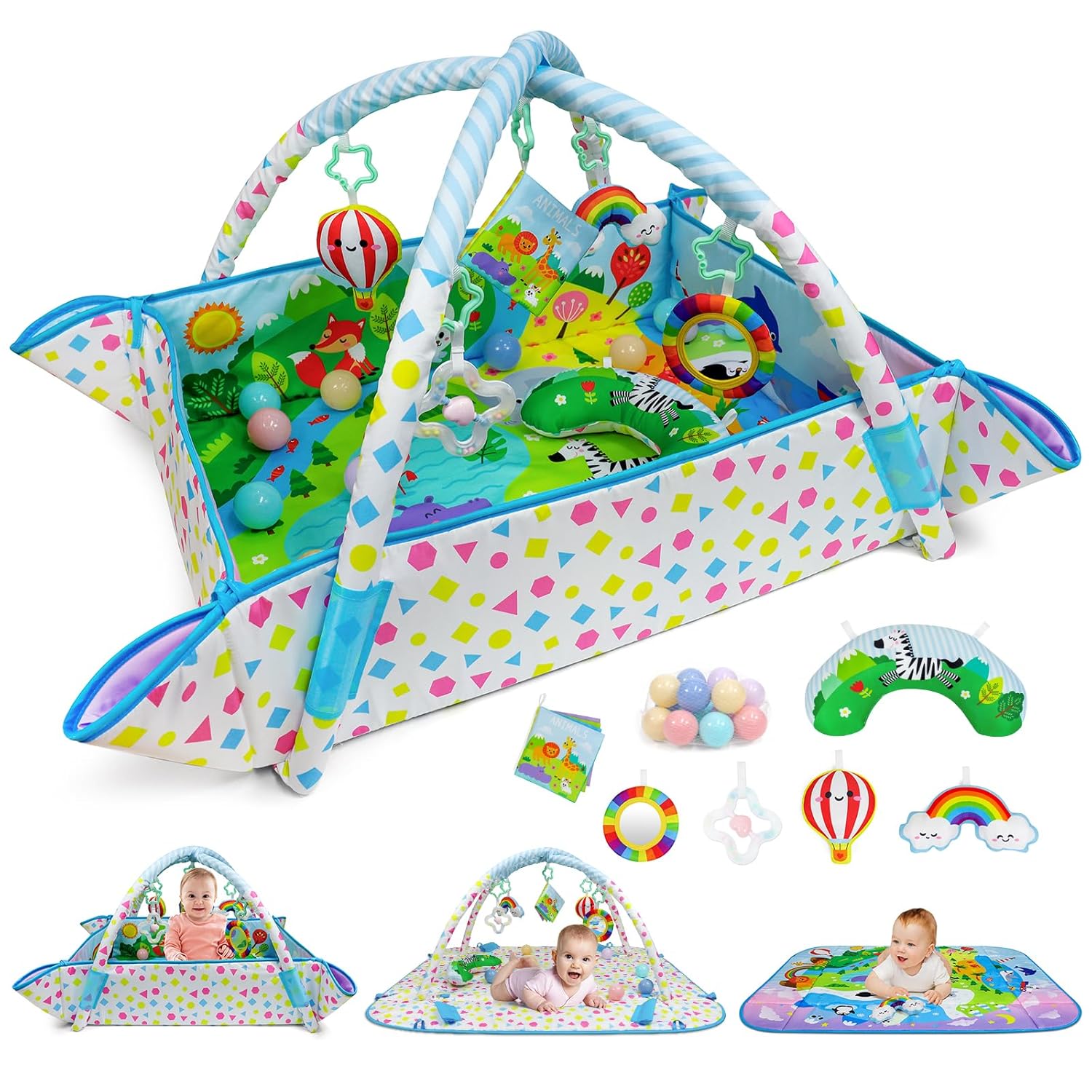 Amazon.com : Dr.Rapeti Baby Play Gym Mat Animal Planet with Ball Pit ...