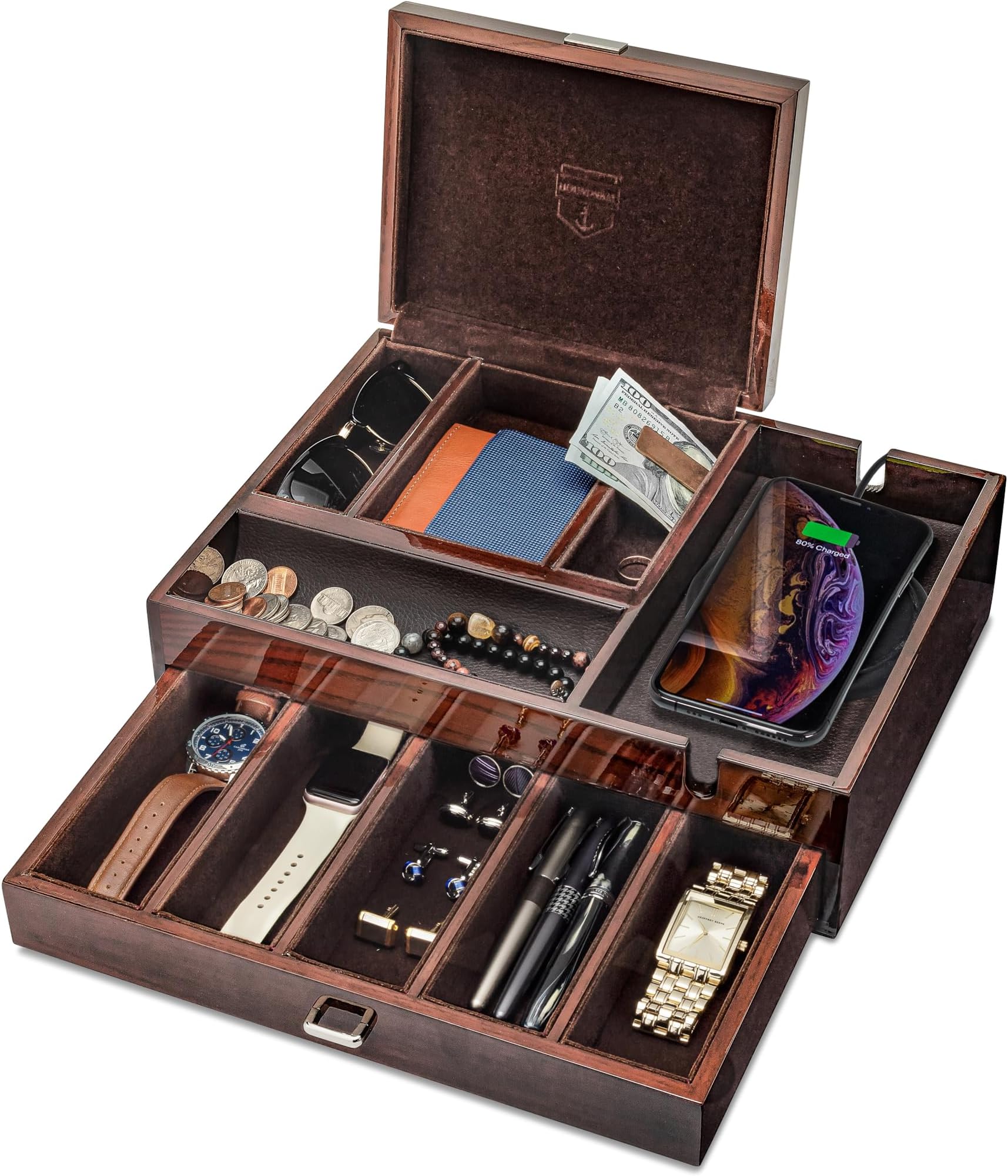 Amazon.com: KALETY Premium Mens Jewelry Box Organizer & Dresser Valet ...