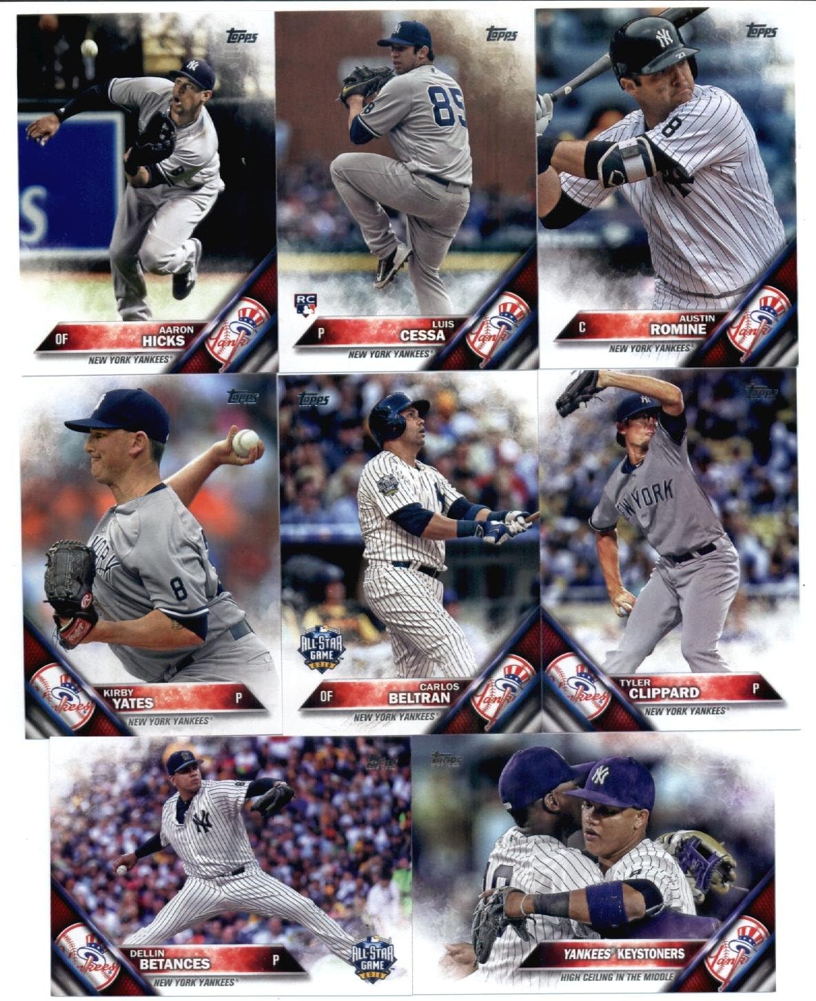 Amazon.com: 2016 Topps Update New York Yankees Team Set of 13 Cards ...