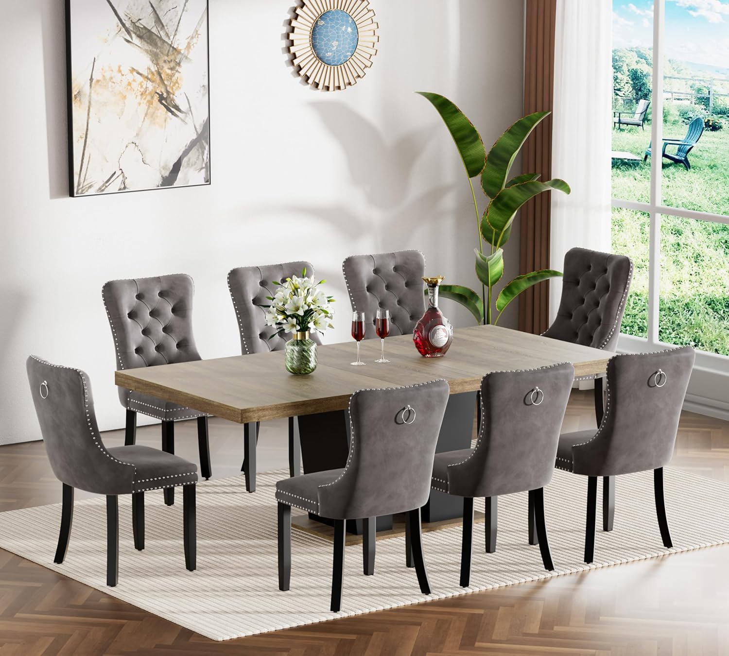 Amazon.com - 9 Piece Extendable Dining Table Set, Farmhouse Extendable ...