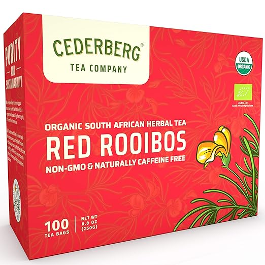 Amazon.com : Red Rooibos Tea 100 Teabags USDA Organic - Naturally ...
