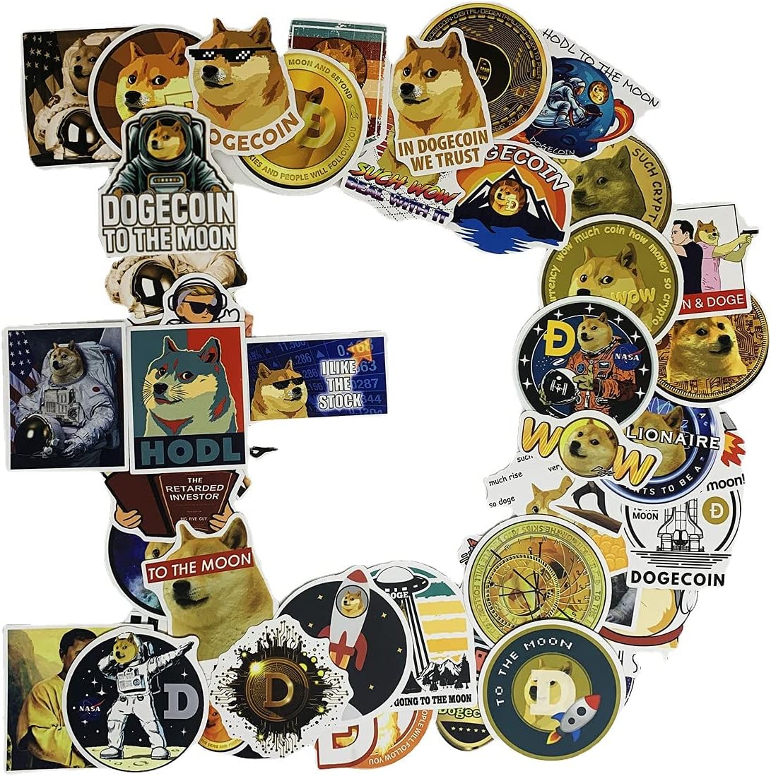 50PCs Dogecoin Stickers for Skateboard, Helmet, Water Bottles, Laptop ...