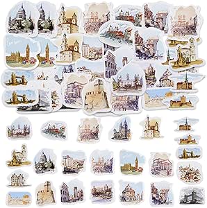 46PCS City Stickers,Famous Landmark Building Stickers,Scrapbook Sticker ...