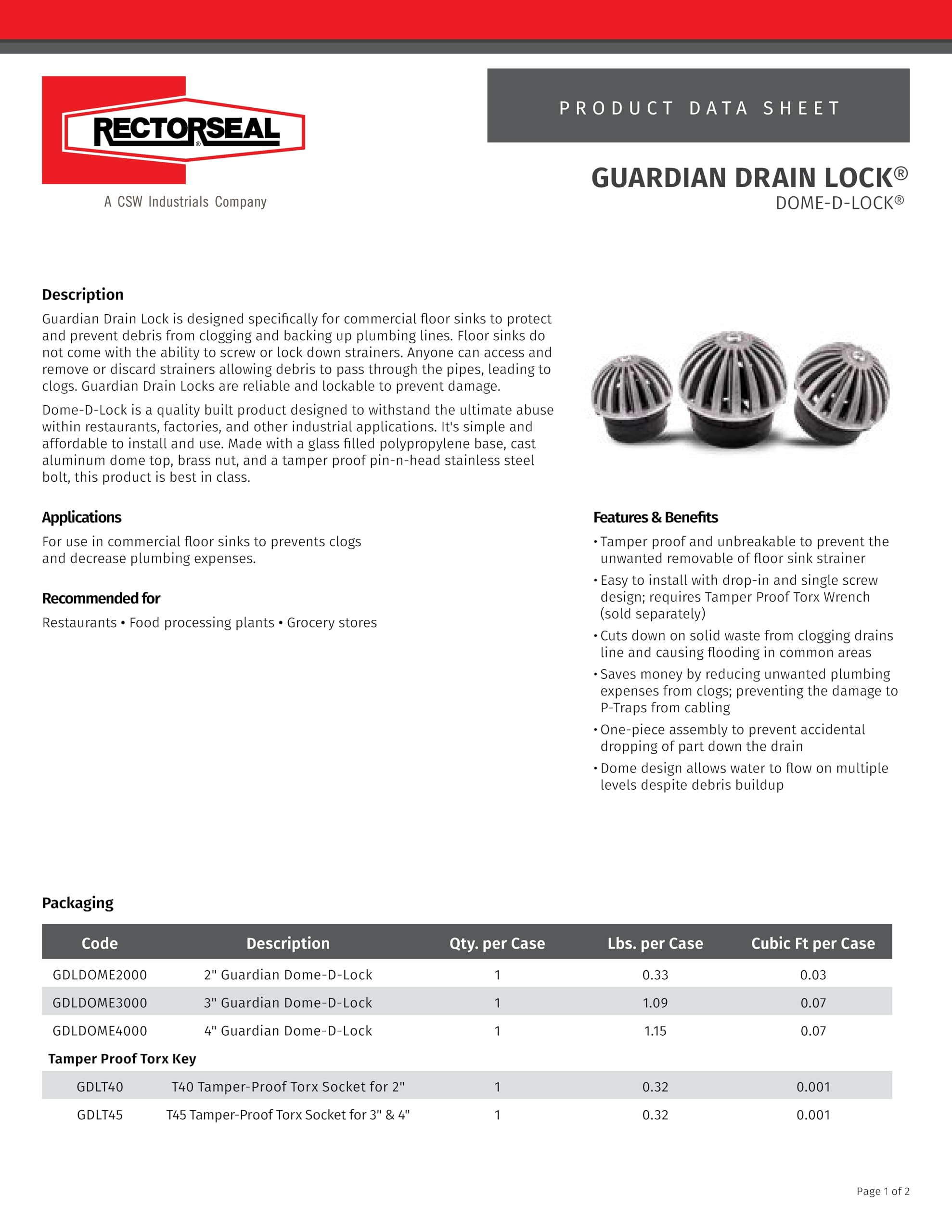 Snapklik.com : RectorSeal Guardian Drain Lock GDLDOME3000 Dome-D-Lock ...