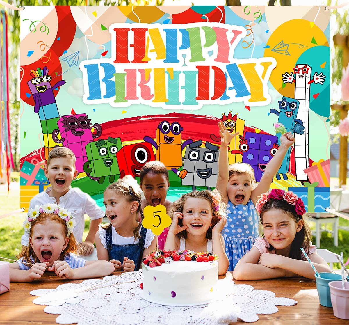 Numberblocks Birthday Backdrop Decoration-Happy Birthday Supplies ...