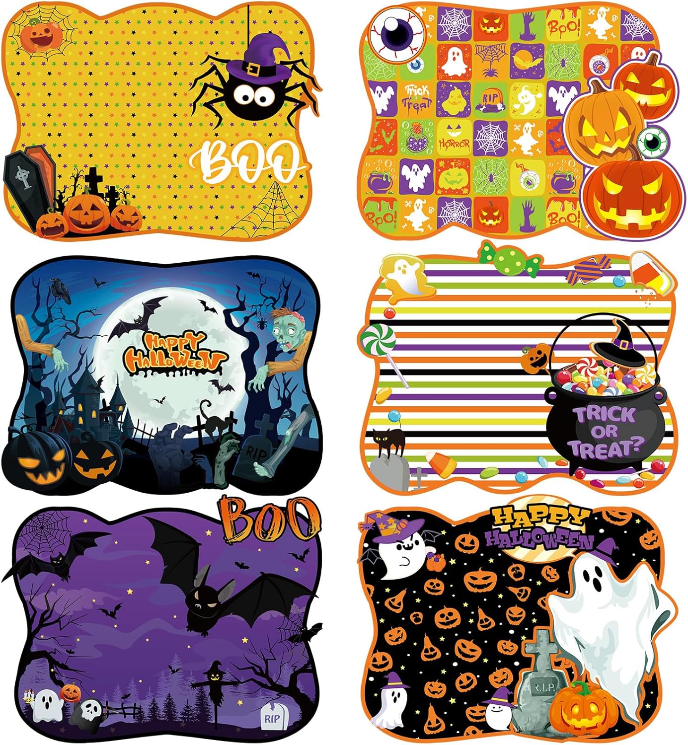 Amazon.com: 6 Pcs Halloween Placemats Plastic Pumpkin Spider Ghost ...