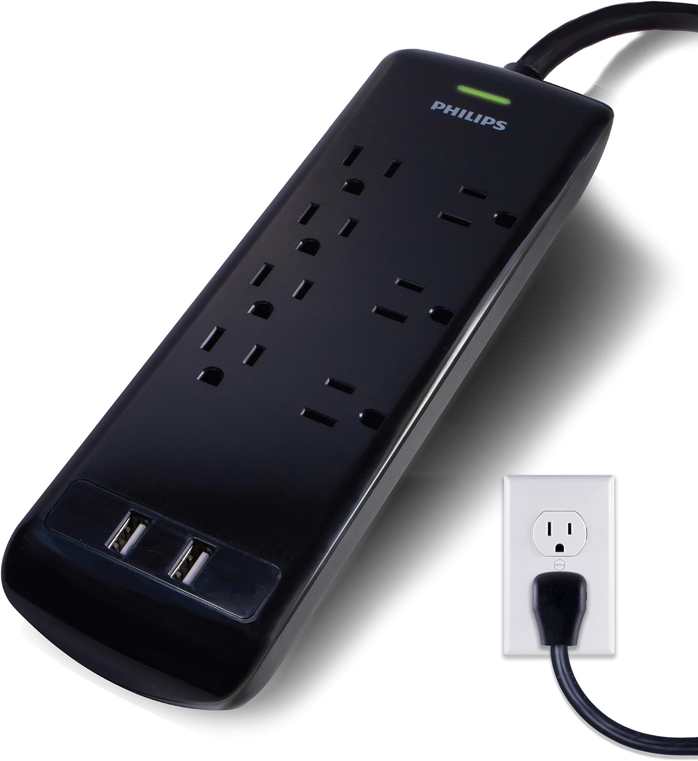 Amazon.com: Philips 6-Outlet Wi-Fi Surge Protector, 8 Ft Braided Cord ...