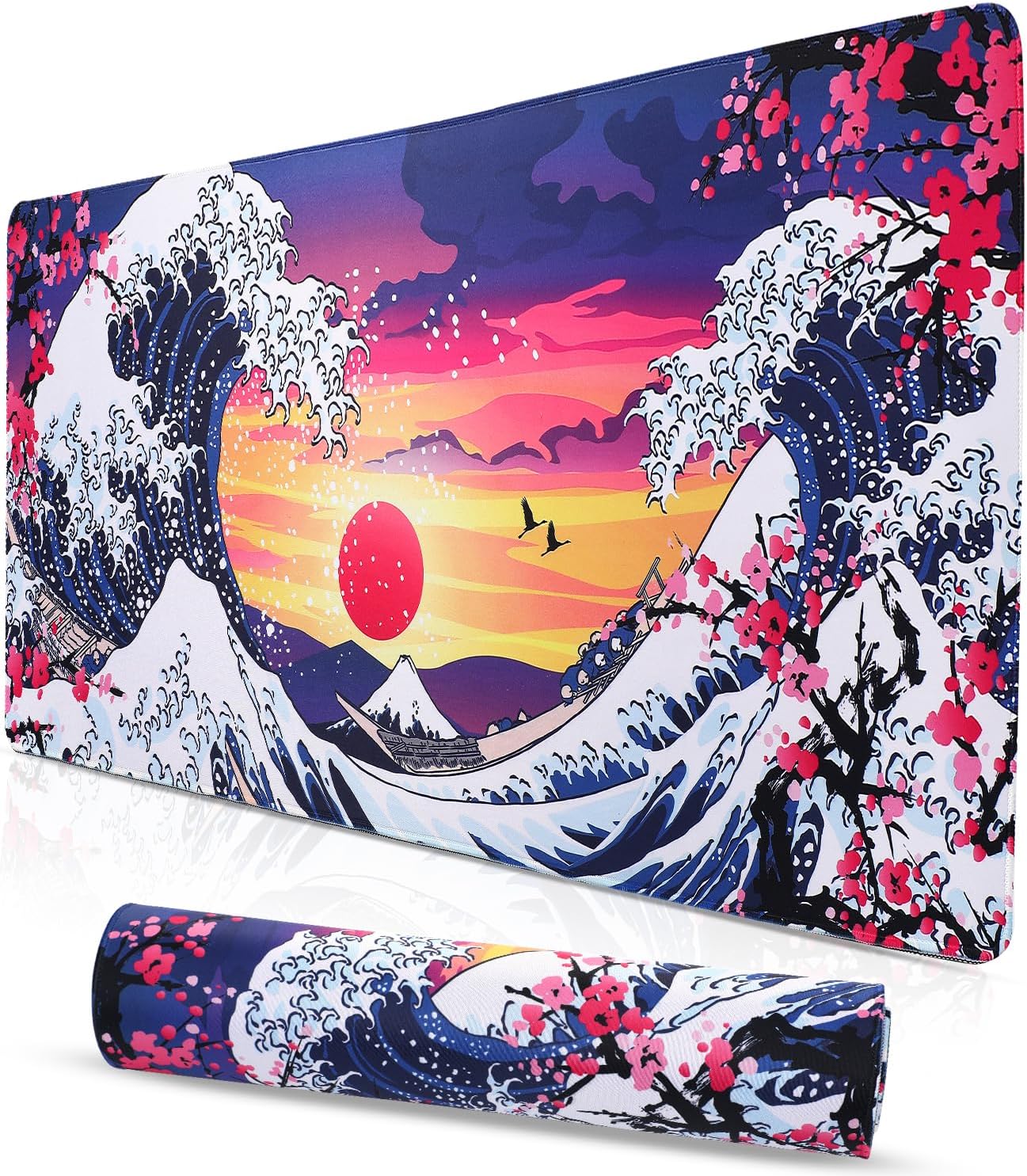 Amazon.com : XVX Japanese Sea Wave Large Mouse Pad for Desk, Desk Mat ...