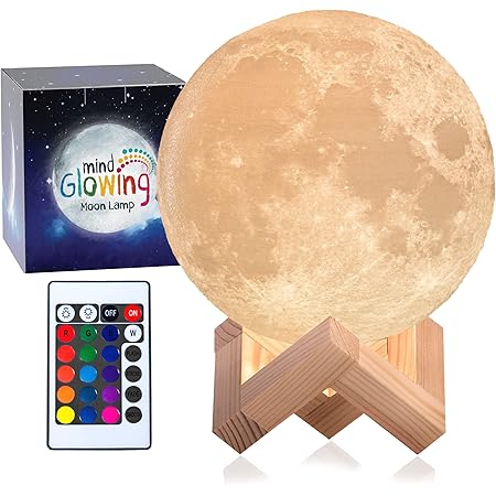 Amazon.com: Mydethun 16 Colors LED 3D Moon Lamp with Wooden Stand, 7.1 ...