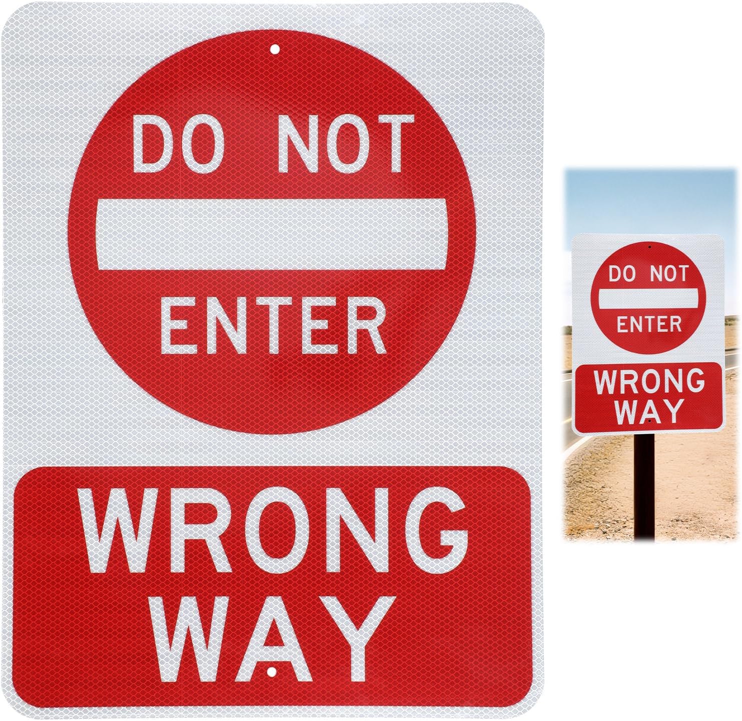 Blulu 2 Pcs 24" x 18" Do Not Enter Wrong Way Metal Sign 80 Mil Aluminum ...