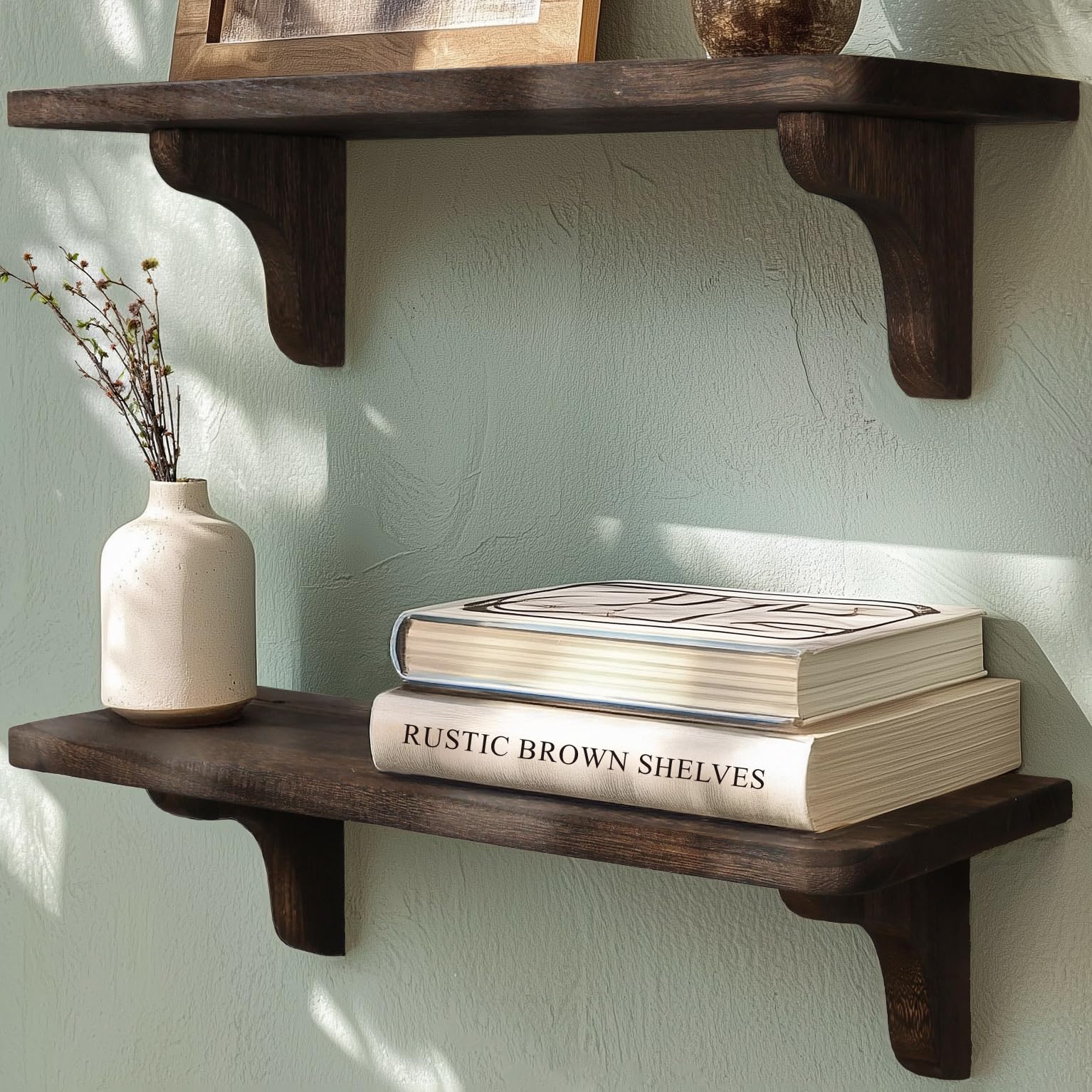 Amazon.com: Real Wood Rustic Brown Wall Shelf - 17 inch (2 Pack) - Easy ...