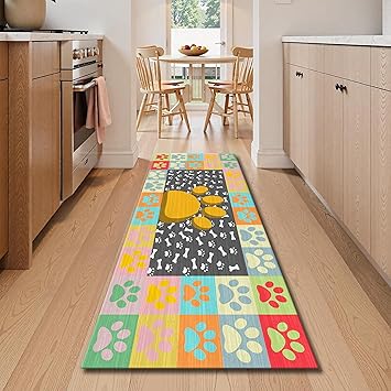 Amazon.com: Animal Colorful Dog Paw Prints Runner Rug 2x4ft,soft ...