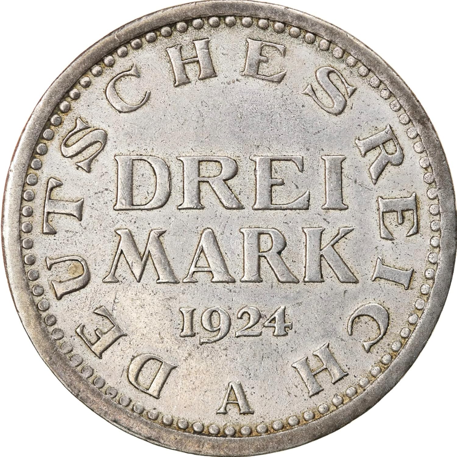 1924 I Drei Mark Silver German Coin With A Large Eagle Design. Weimar ...