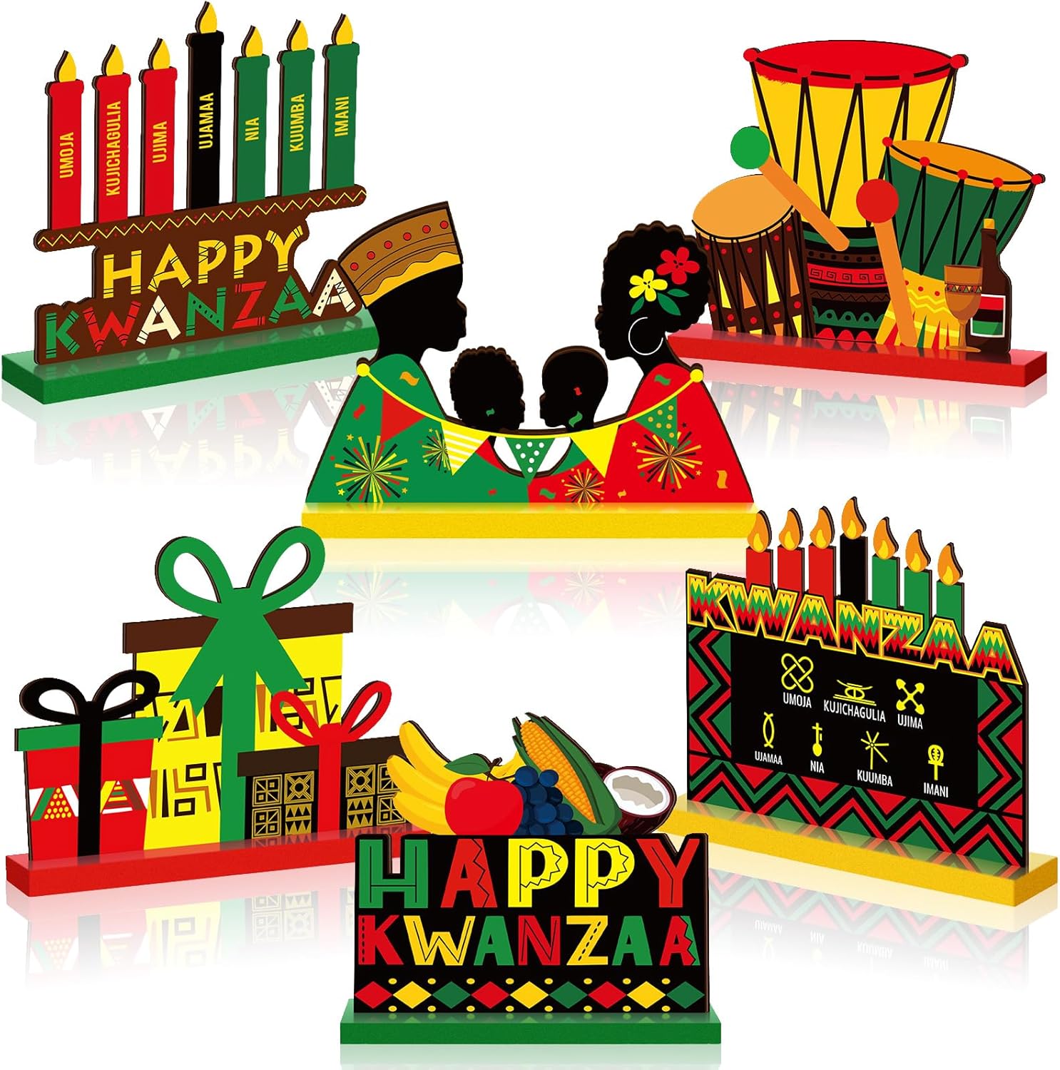 Amazon.com: Wonderjune 6 Pcs Kwanzaa Table Centerpiece Wooden Signs ...