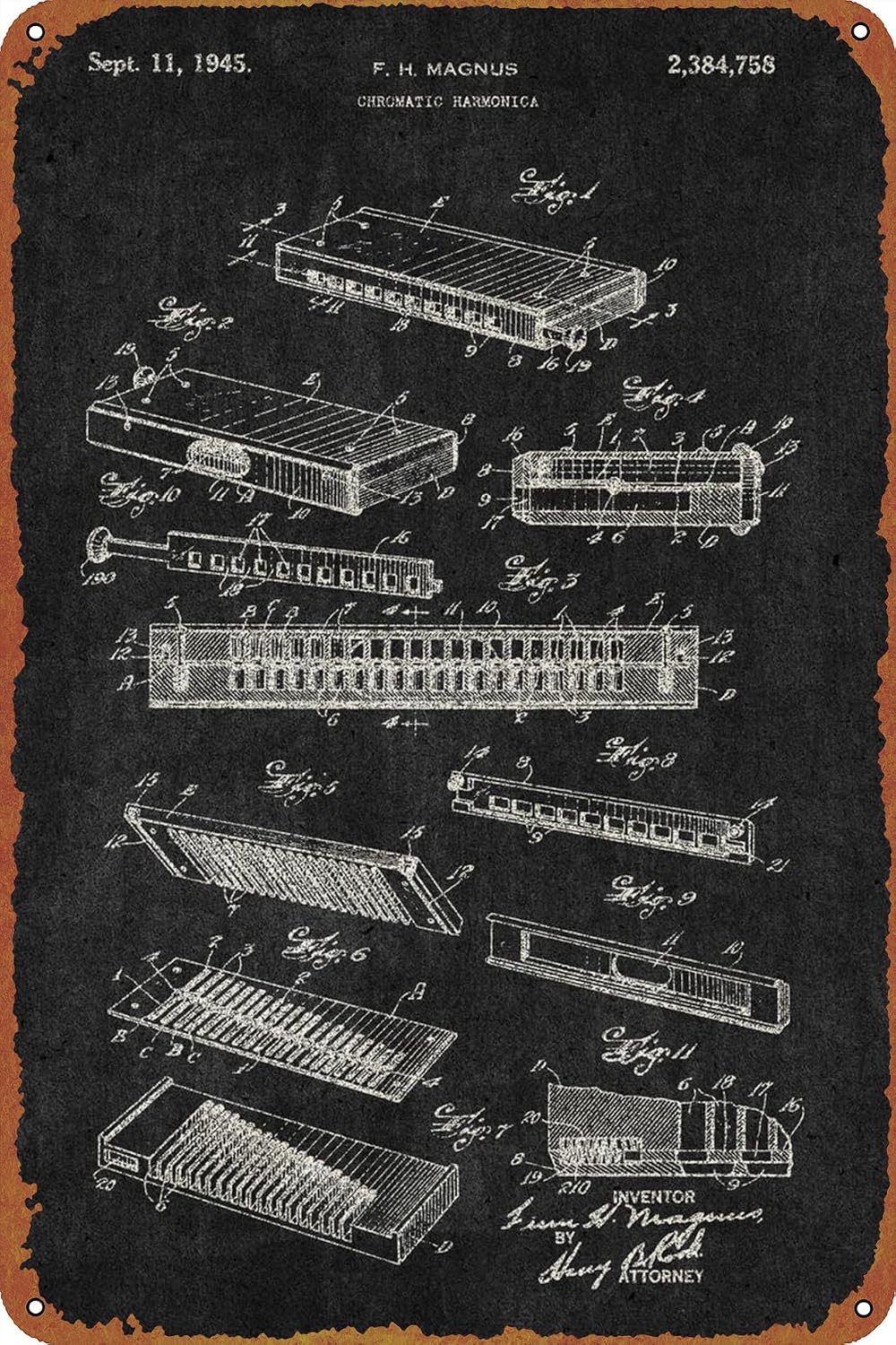 Amazon.com : 1945 Chromatic Harmonica Poster Vintage Tin Sign Unique ...