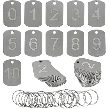 StayMax Rectangle Stainless Steel Number Tags Key Tags ID Tags with Key ...
