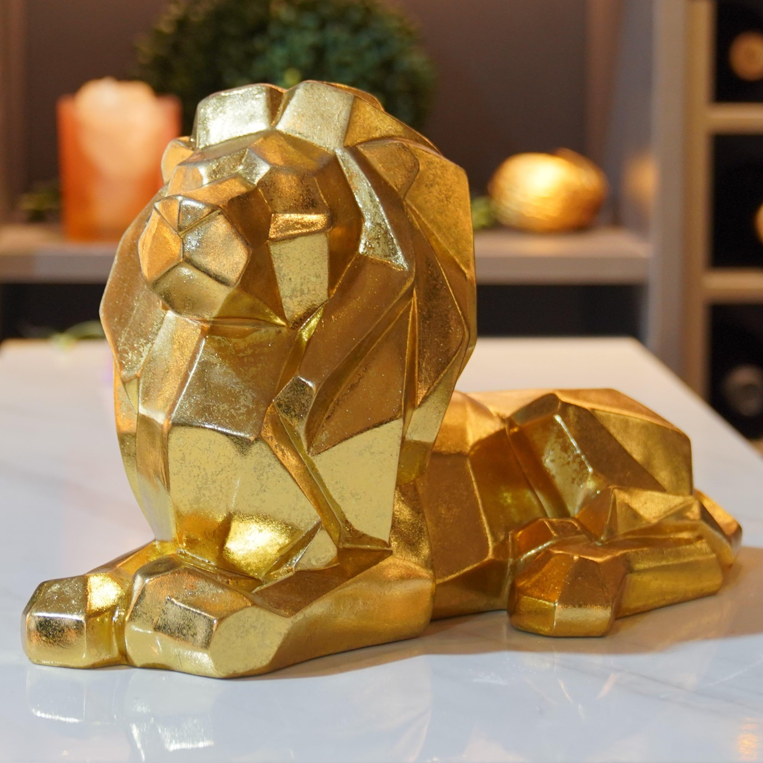 Amazon.com: Guichifun Lion Statue Sculptures Home Decor - Resin Gold ...