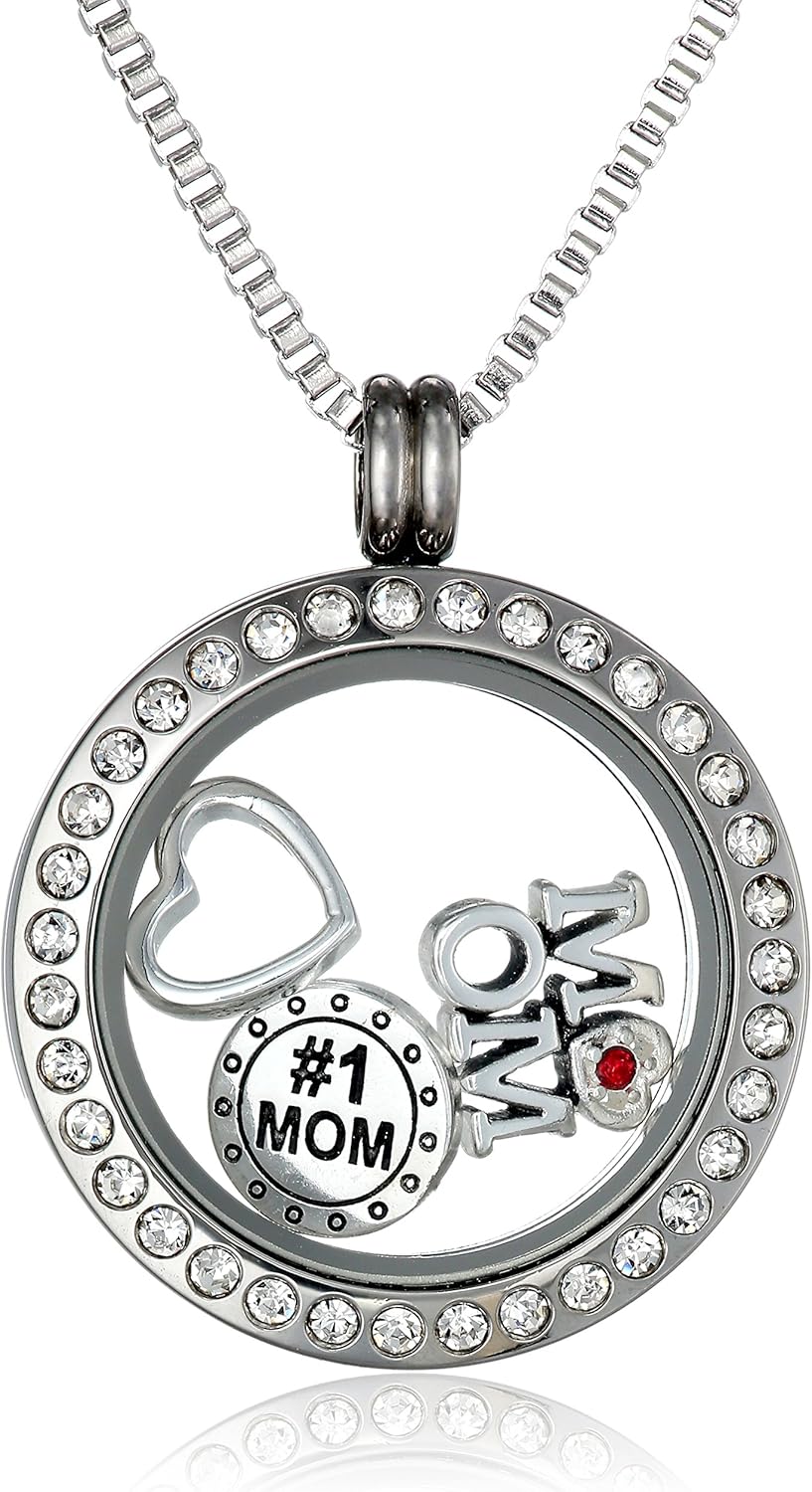 Amazon.com: Amazon Collection Charmed Lockets "#1 Mom" Pendant Necklace ...