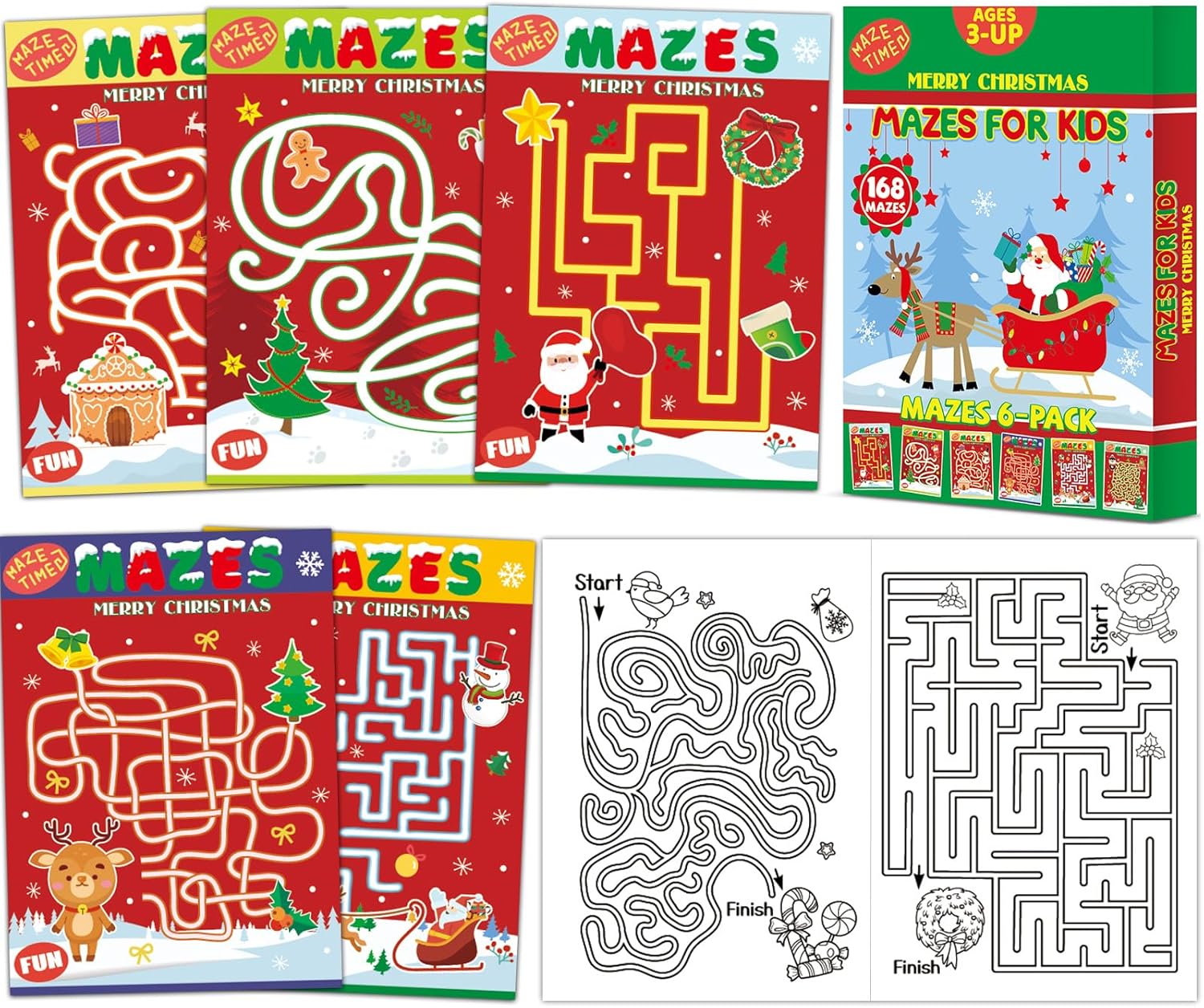 Amazon.com: Wiooffen 168 Pages Christmas Maze Books, 6-Pack- 6 Beginner ...