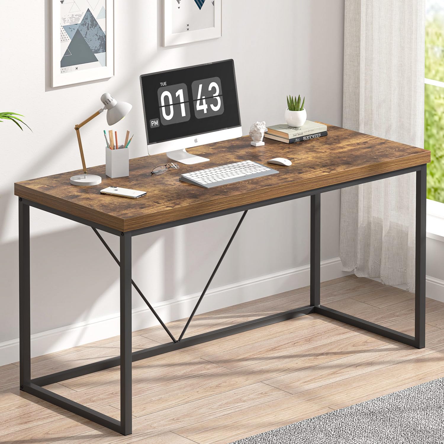 Rustic Modern Home Office Desk Tribesigns 63x31.5" Modern Computer
