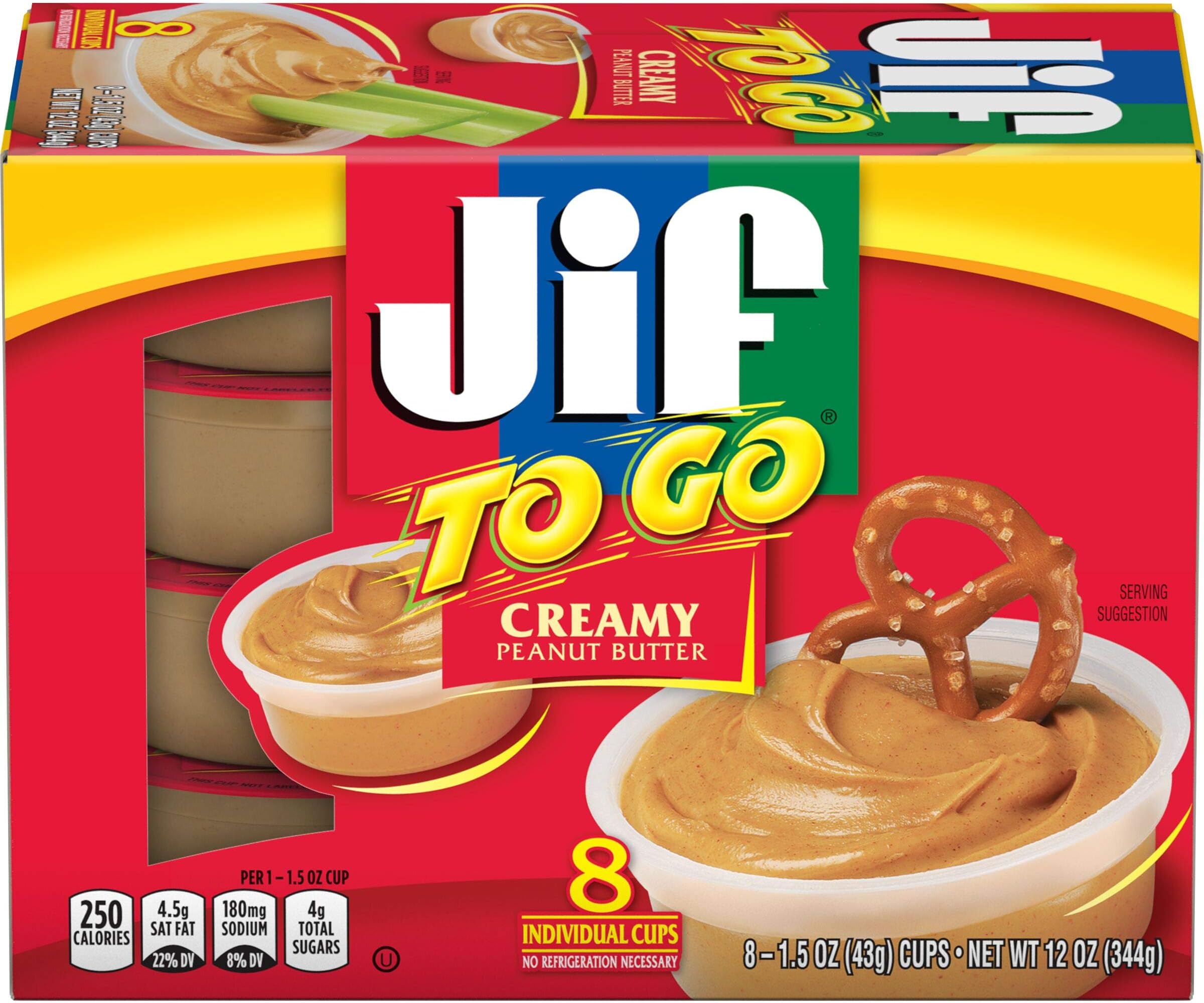 Amazon.com : Jif To Go Natural Creamy Peanut Butter, 1.1 Ounce (8 Pack ...