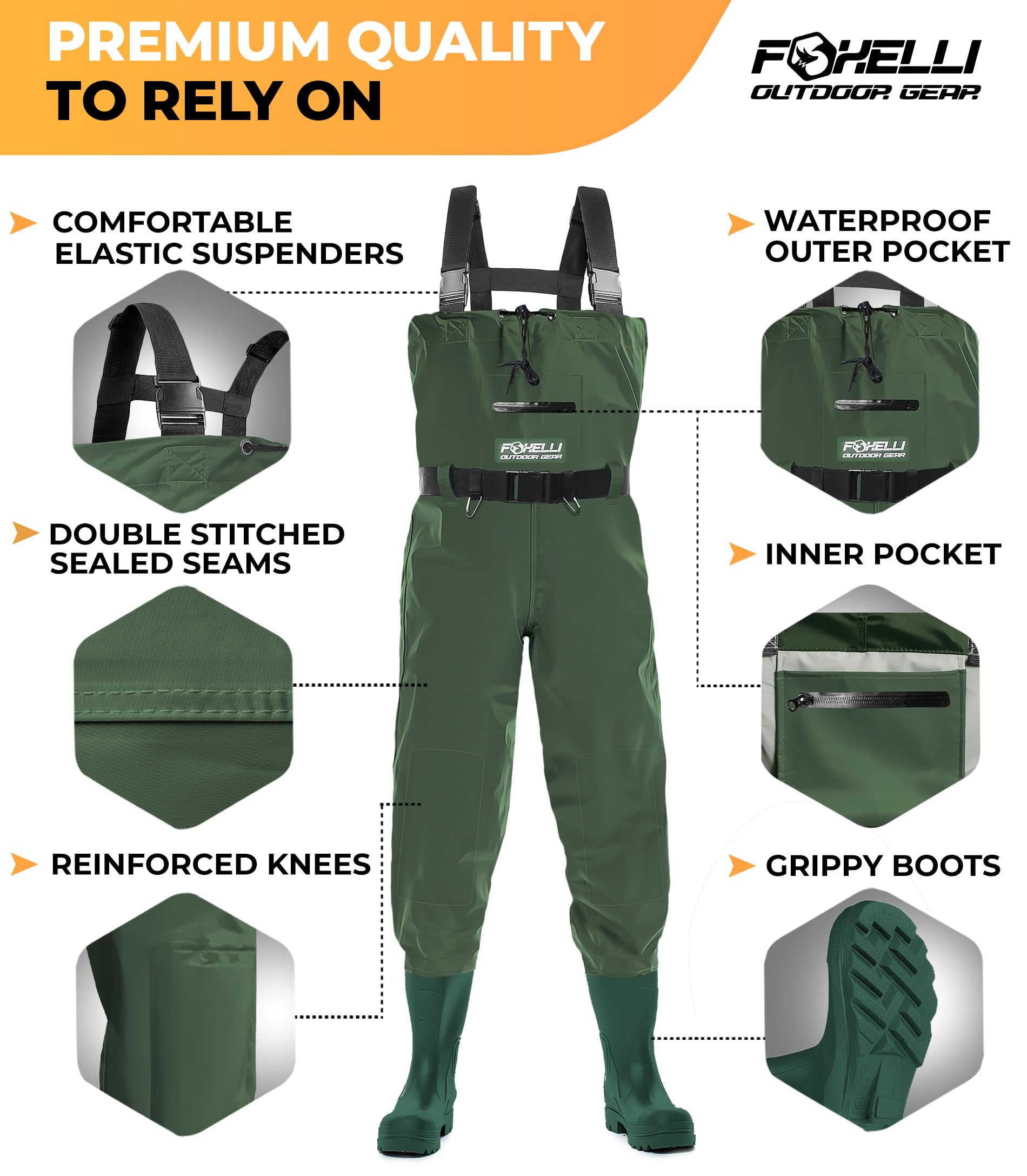 Snapklik.com : Foxelli Chest Waders Waterproof 2-ply Nylon/PVC Camo ...
