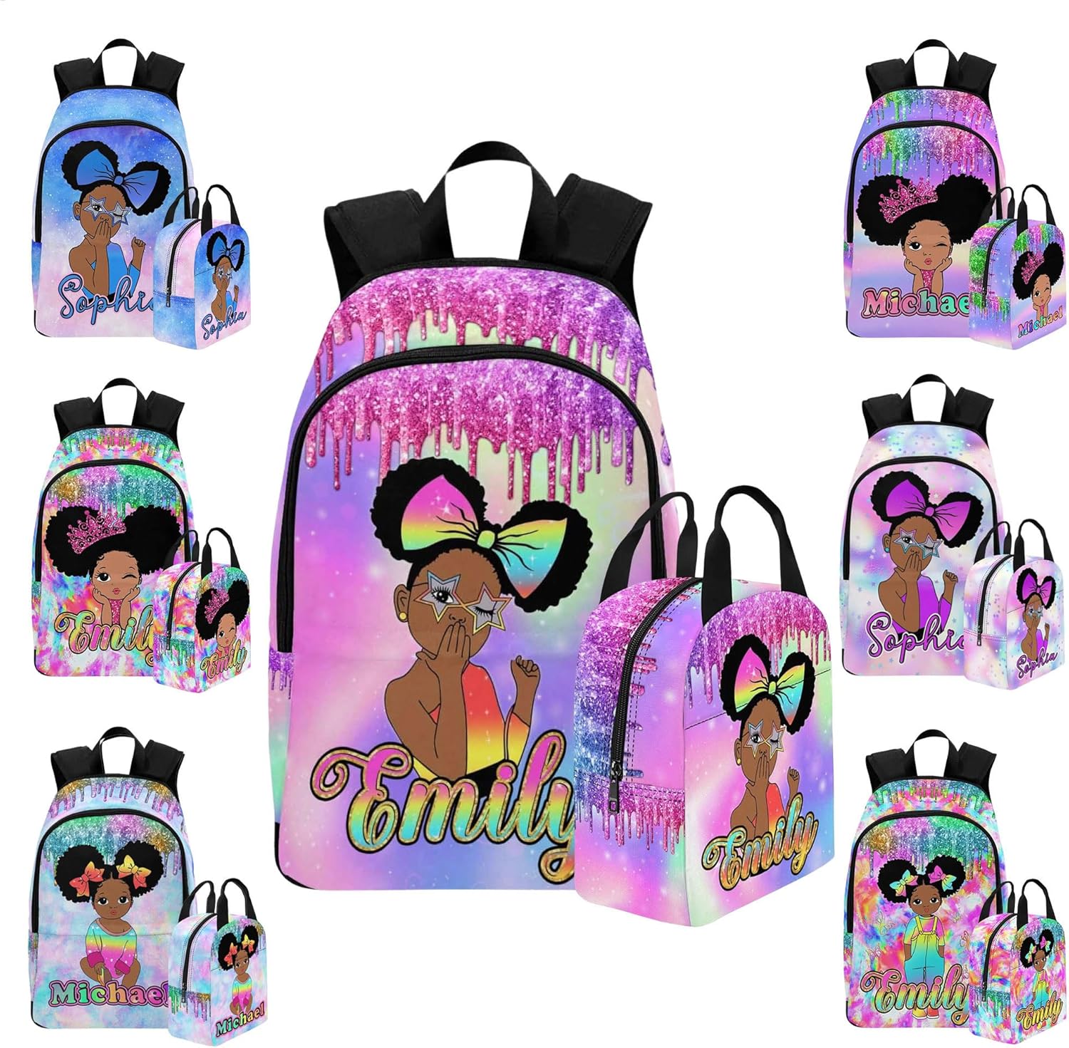 Amazon.com | Personalized School Backpack with Name Rainbow Sparkling ...