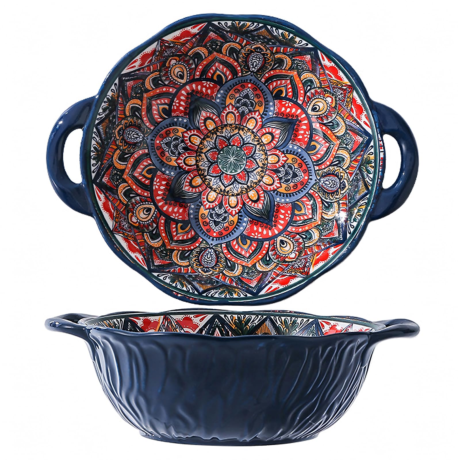 Amazon.com | 2 Pack Boho Ceramic Serving Bowls with Handles, 40 Oz ...