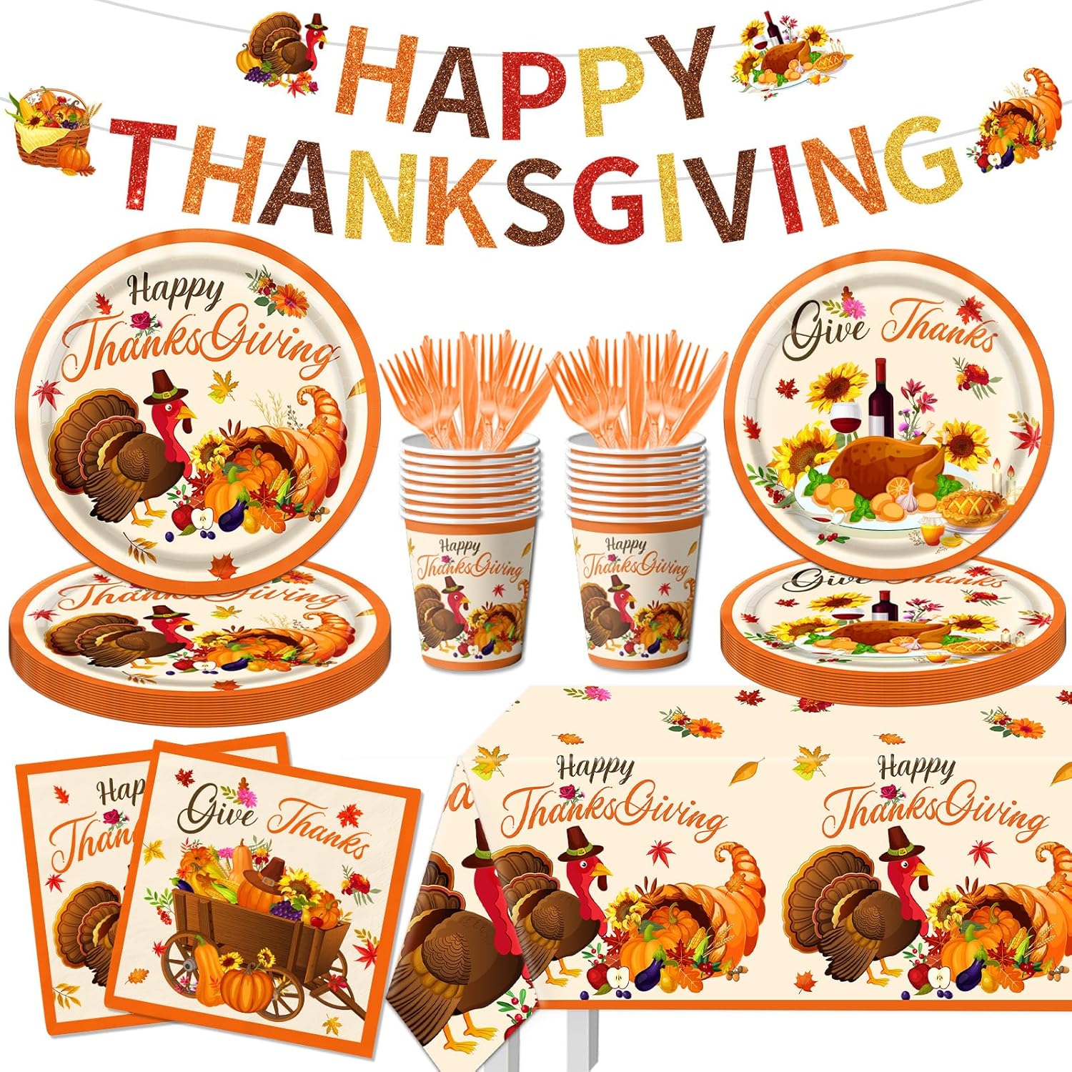 Amazon.com: Thanksgiving Party Supplies - 142Pc Tableware Set, Fall ...