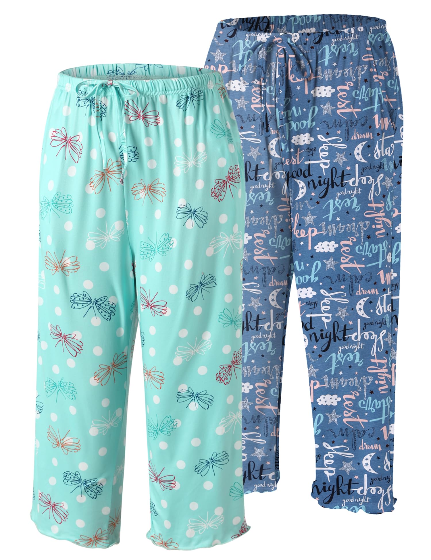 ENJOYNIGHT 2 Pack Women's Capri Pajama Pants Lounge Sleep Bottom with ...