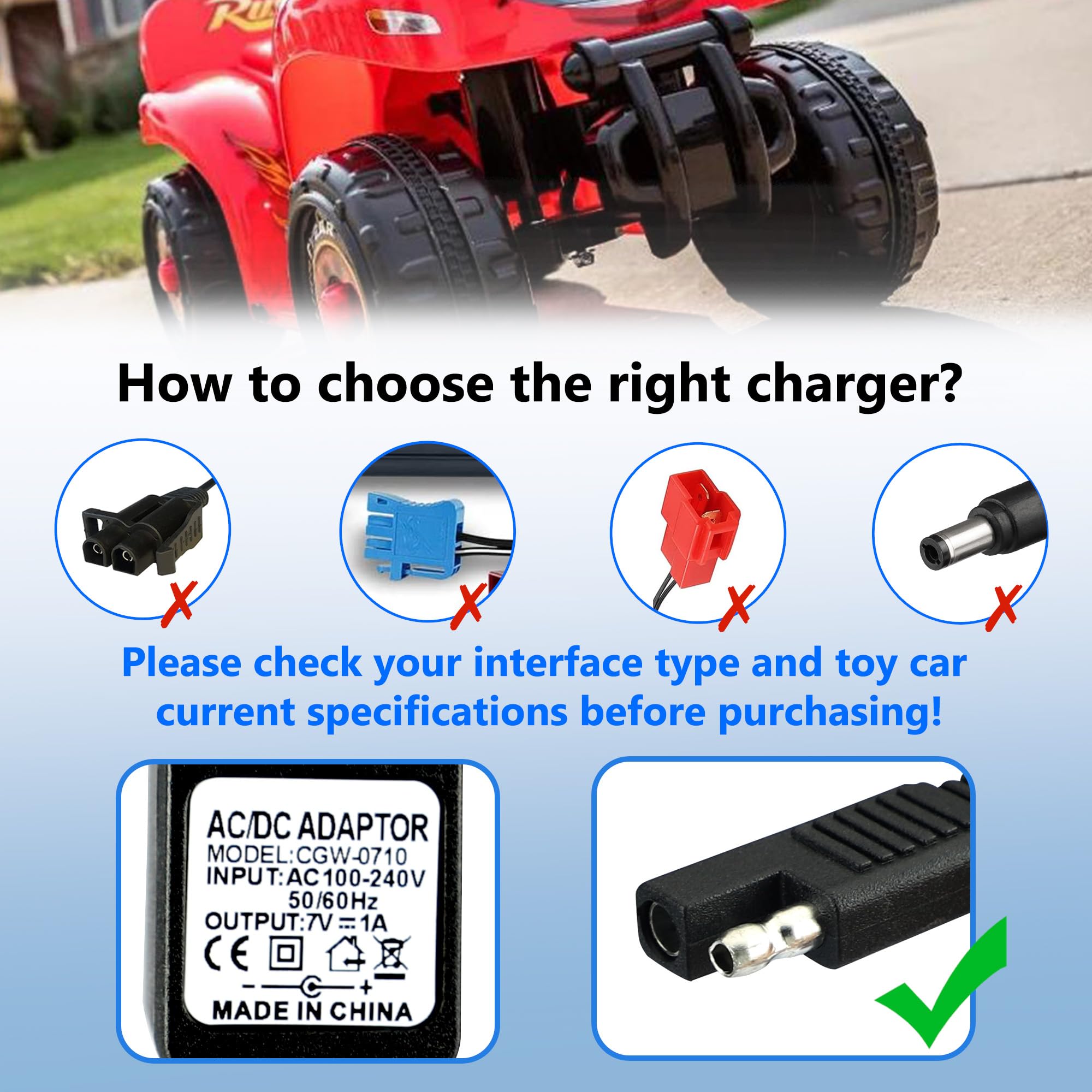 Snapklik.com : SAE Connector Charger For Kids Ride On Car Battery, 6 ...